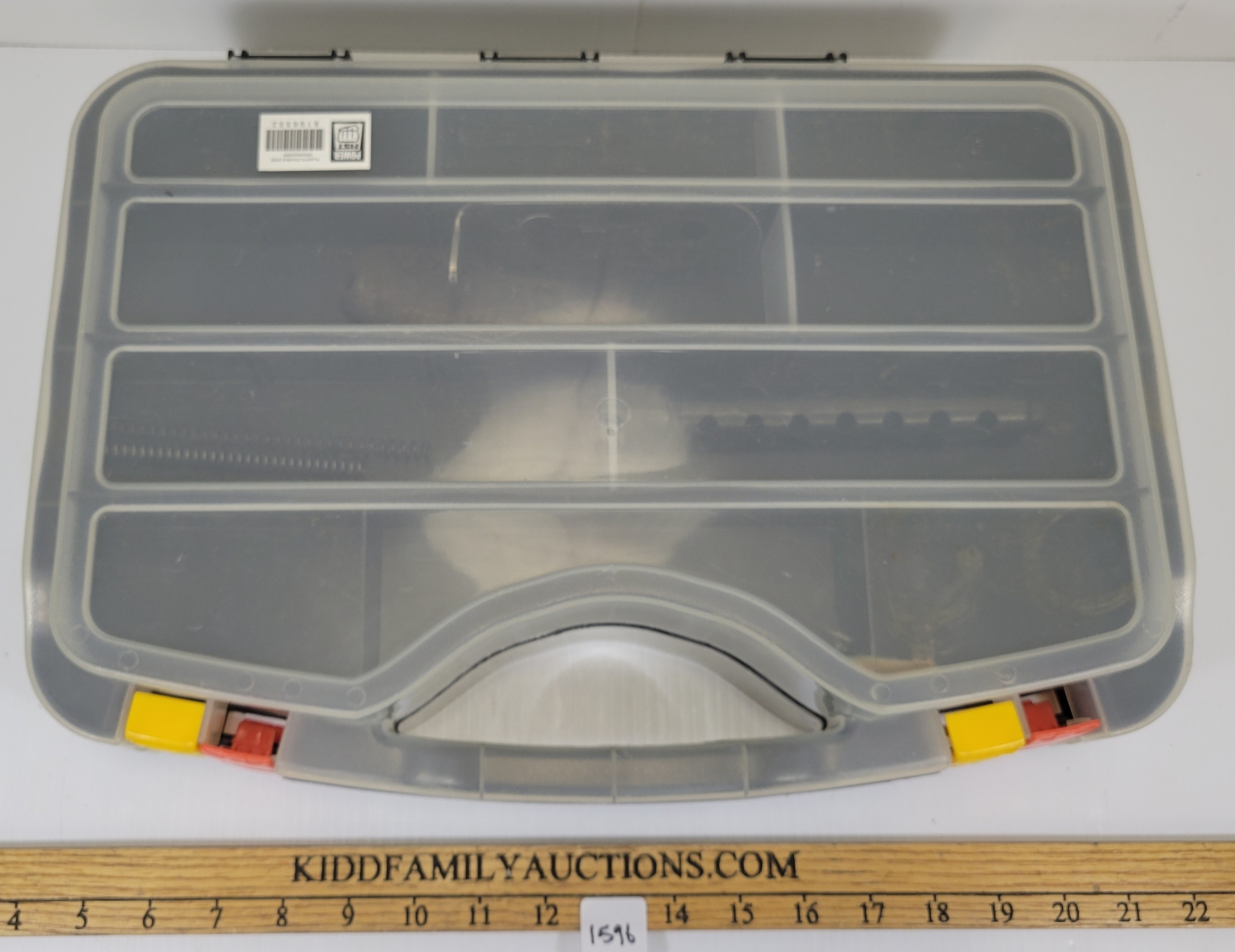 STORAGE CONTAINER W/ MISC GUN PARTS - SEE ALL PICS - Kidd Family Auctions