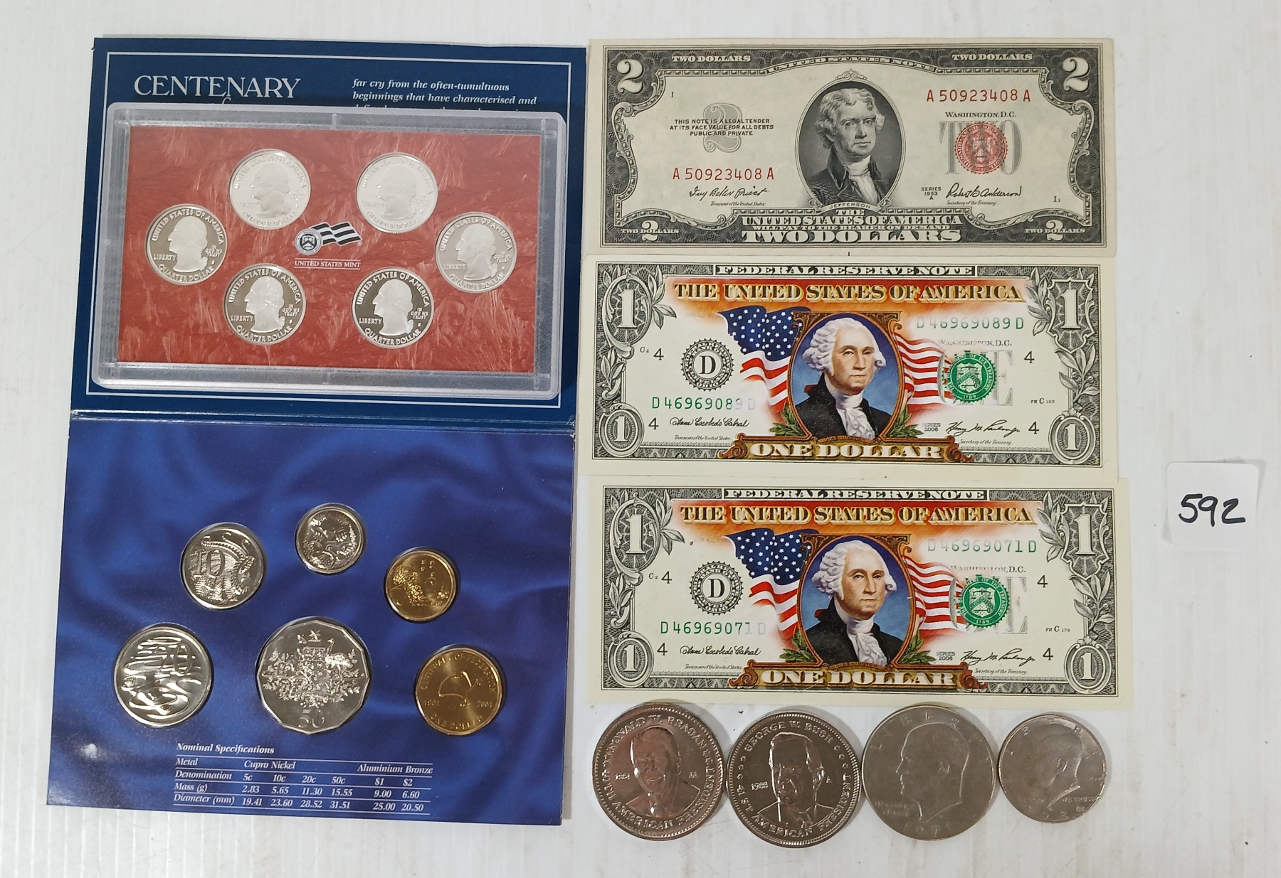 LOT OF 9 - 2009 US SILVER UNCIRCULATED PROOF 25 CENT SET, 1953 $2 ...