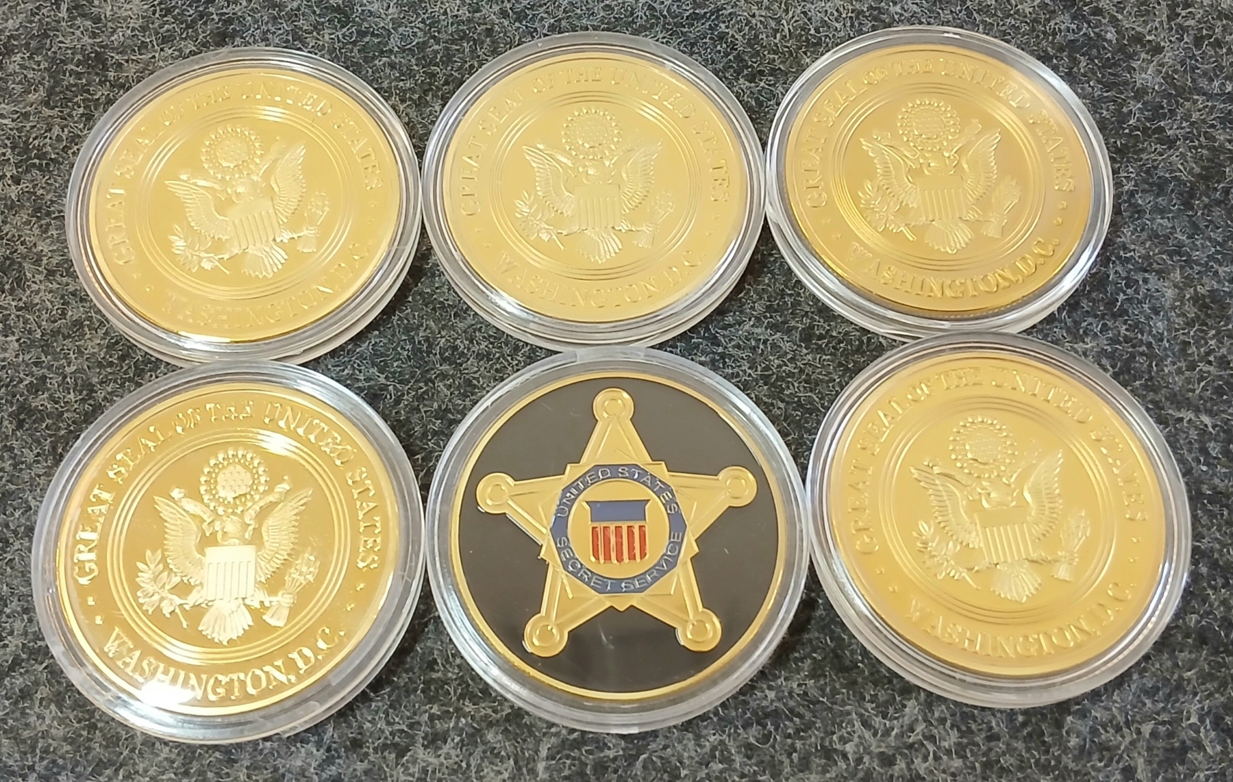 LOT OF 6 - U.S. SECRET SERVICE, C.I.A. & F.B.I GOLD PLATED CHALLENGE ...