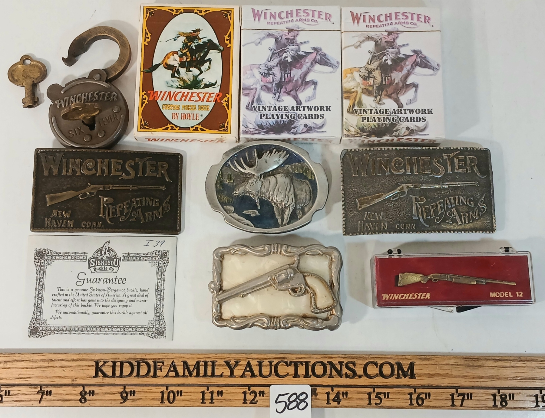JOB LOT - WINCHESTER MODEL 12 CLIP, BELT BUCKLES, BRASS LOCK & KEYS ...