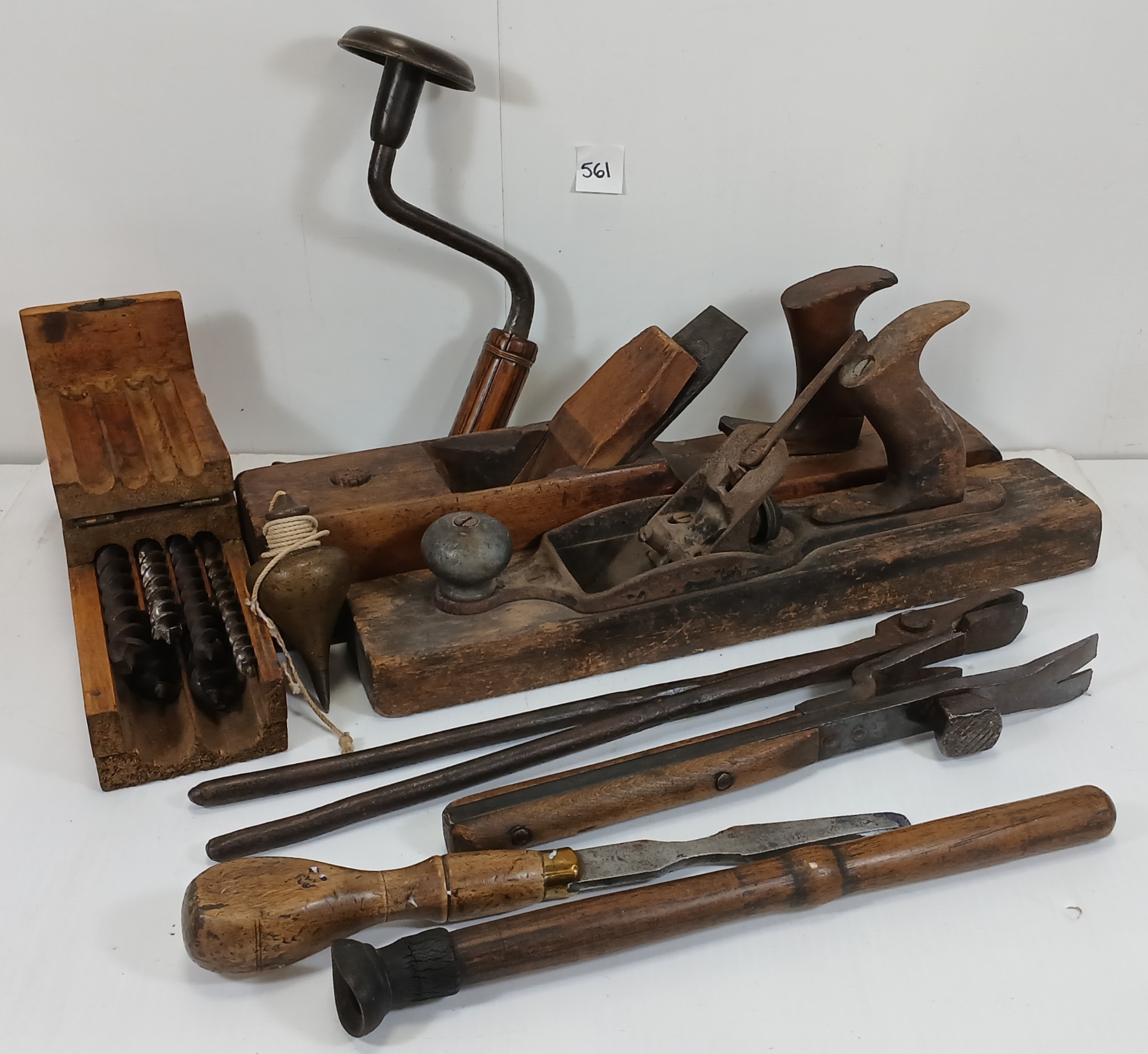 LOT OF 8 - PRIMITIVE CHISEL, PLANES, DRILL BITS, ETC - Kidd Family Auctions