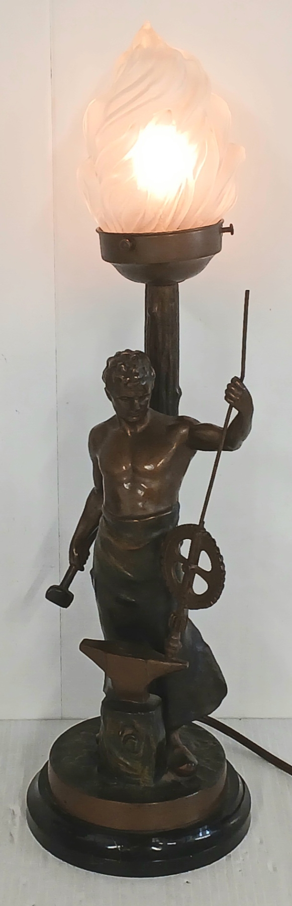 SPELTER BRONZE ART NOUVEAU VULCAN LAMP - Kidd Family Auctions