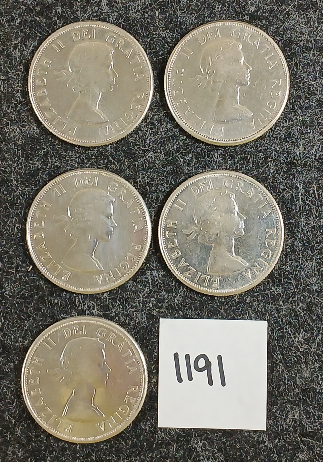 LOT OF 5 - 1959 CDN 50 CENT SILVER COINS - Kidd Family Auctions
