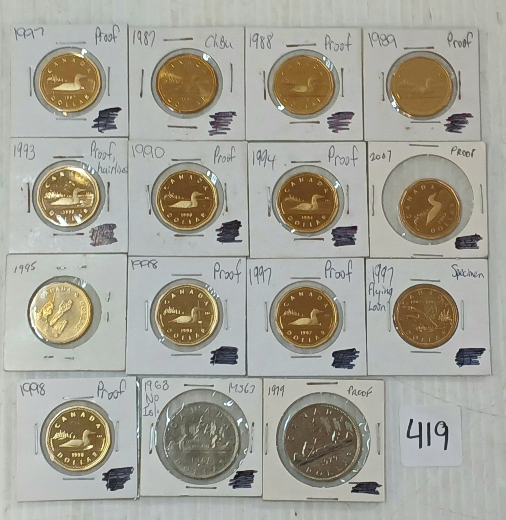 LOT OF 15 - 1968-2001 CDN DOLLAR COINS - Kidd Family Auctions