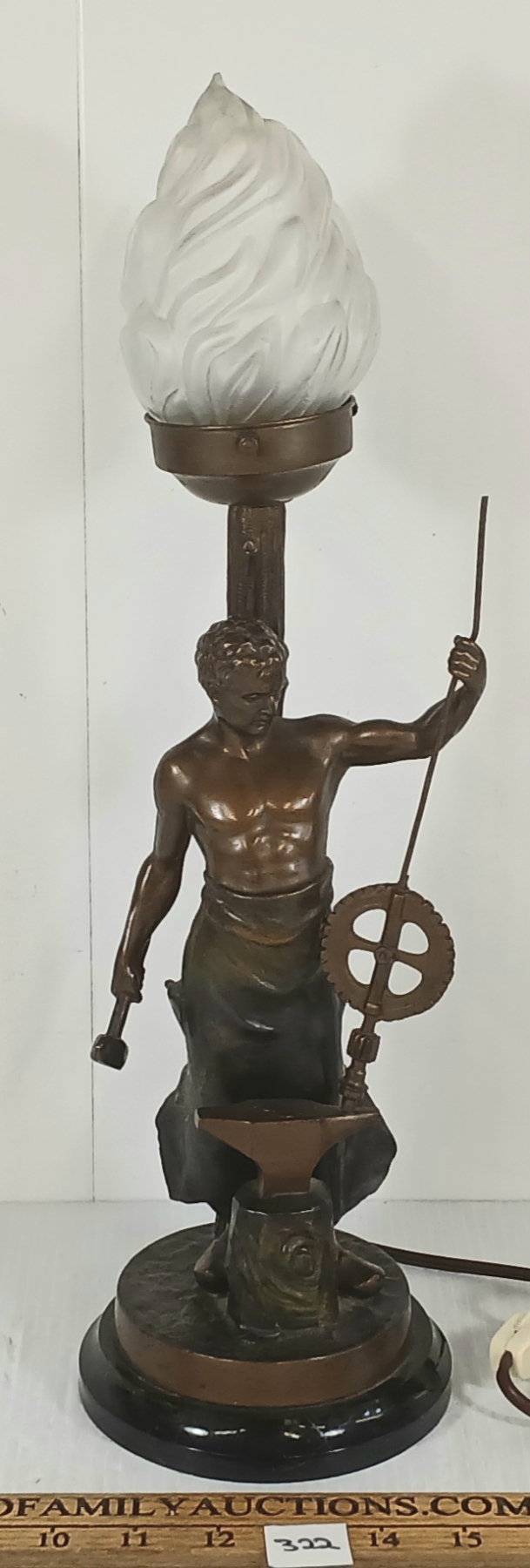 SPELTER BRONZE ART NOUVEAU VULCAN LAMP - Kidd Family Auctions