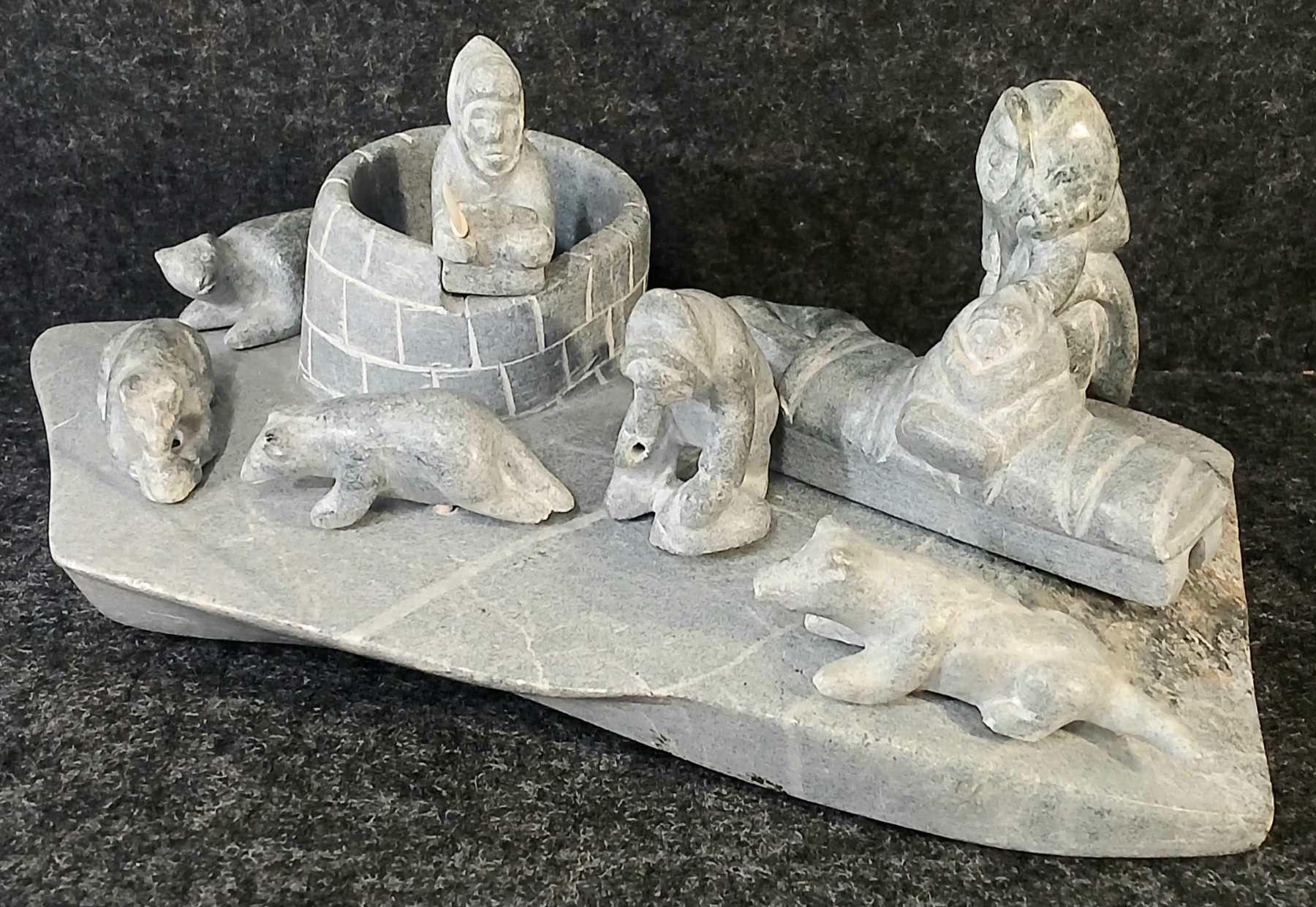 "BUILDING AN IGLOO" BY ELISEPEE KANANGNAS AHLOOLOO (1918-?) - STONE & BONE
