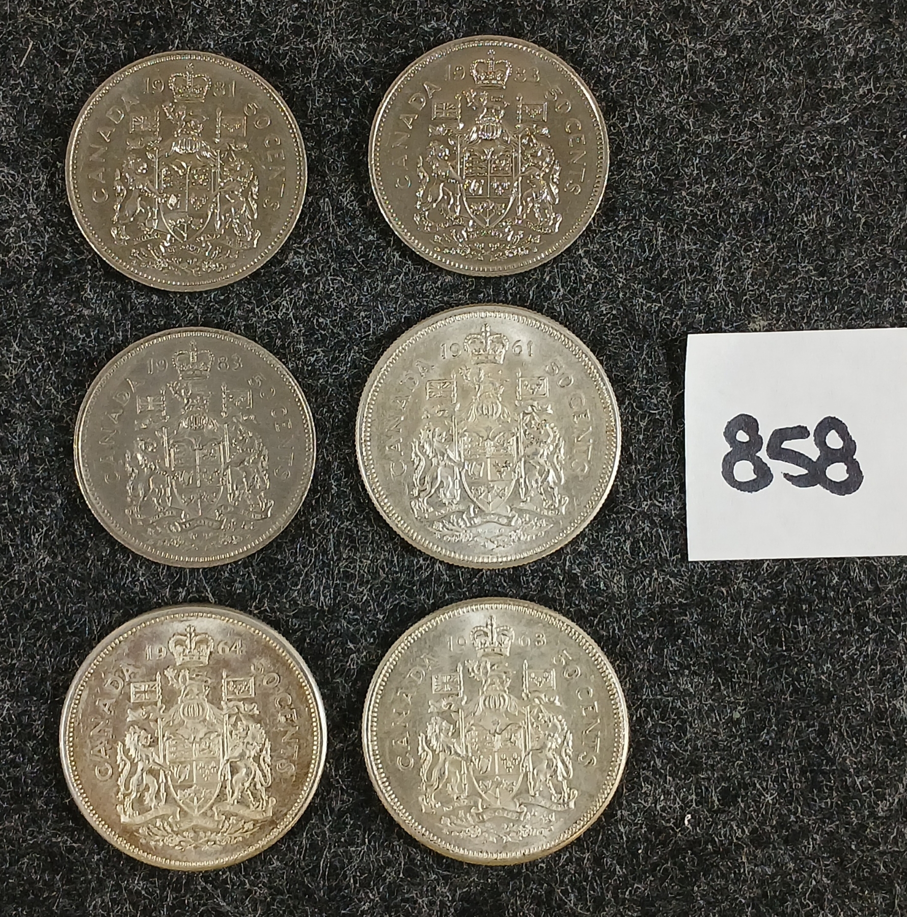 LOT OF 6 - 1961-1983 CDN 50 CENT SILVER COINS