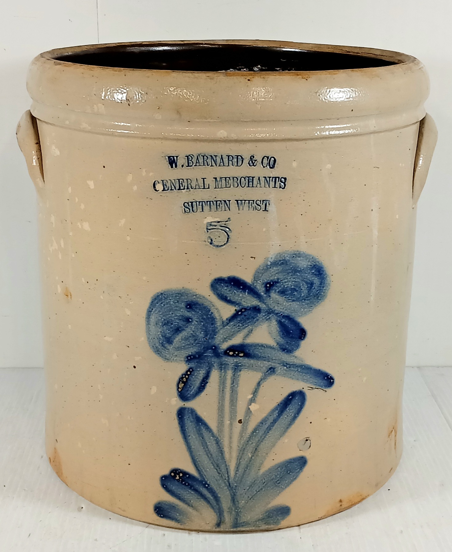 W. BARNARD & CO GENERAL MERCHANTS 5GAL OPEN TOP CROCK W/ HANDLES - Kidd ...