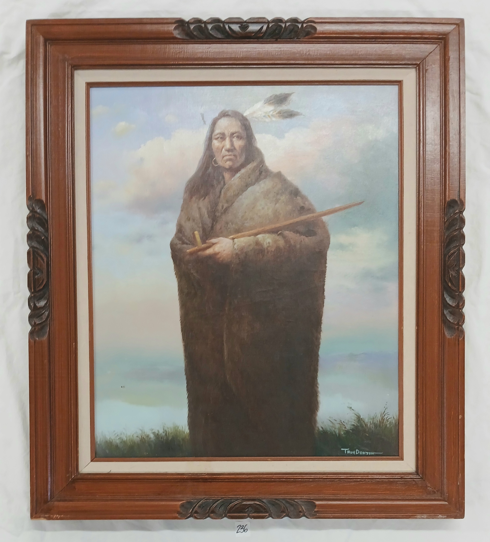 CHIEF PORTRAIT BY TROY DENTON (PRS AMERICAN ARTIST) - FRAMED OIL ON CANVAS
