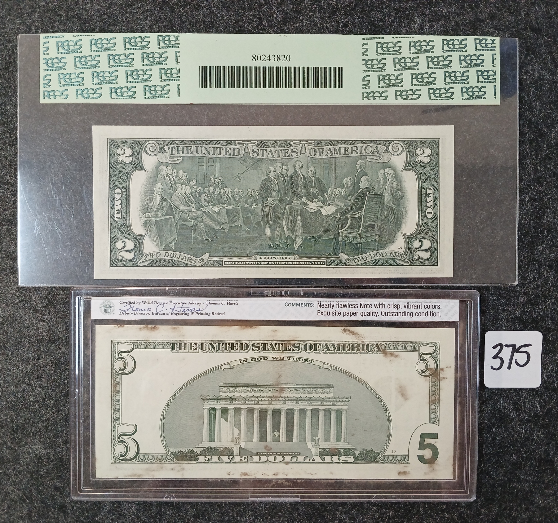 LOT OF 2 - 1976 U.S. $2 BANKNOTE & 2006 U.S. $5 BANKNOTE - PCCS & WRME ...