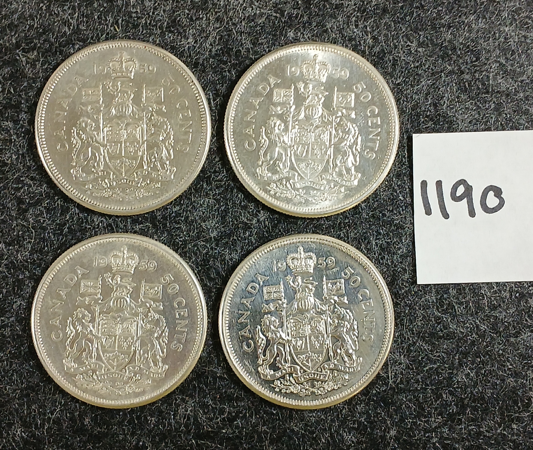 LOT OF 4 - 1959 CDN 50 CENT SILVER COINS