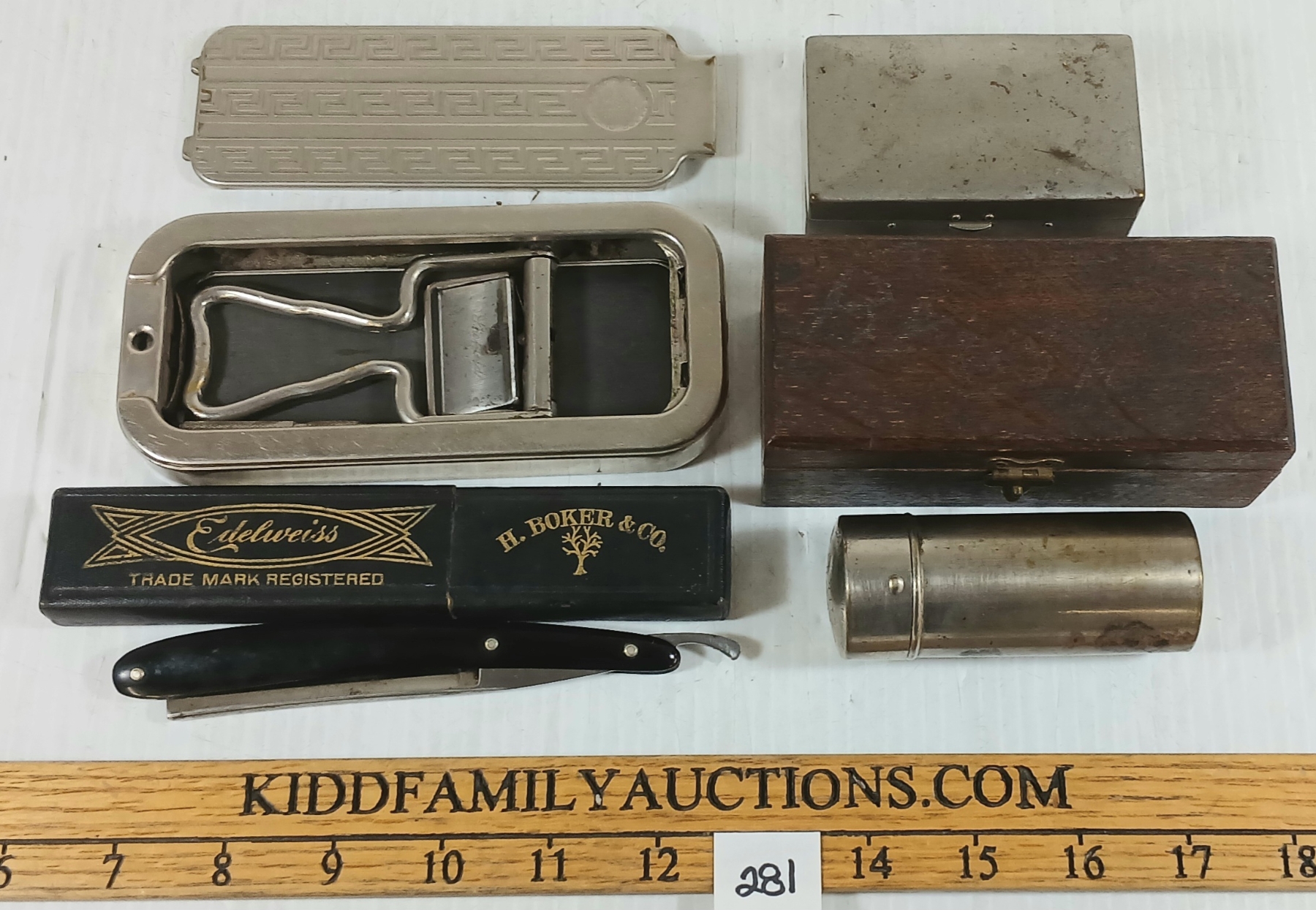 LOT OF 5 - H BOKER & CO. EDELWEISS STRAIGHT RAZOR, ENGLISH ROLLS RAZOR ...