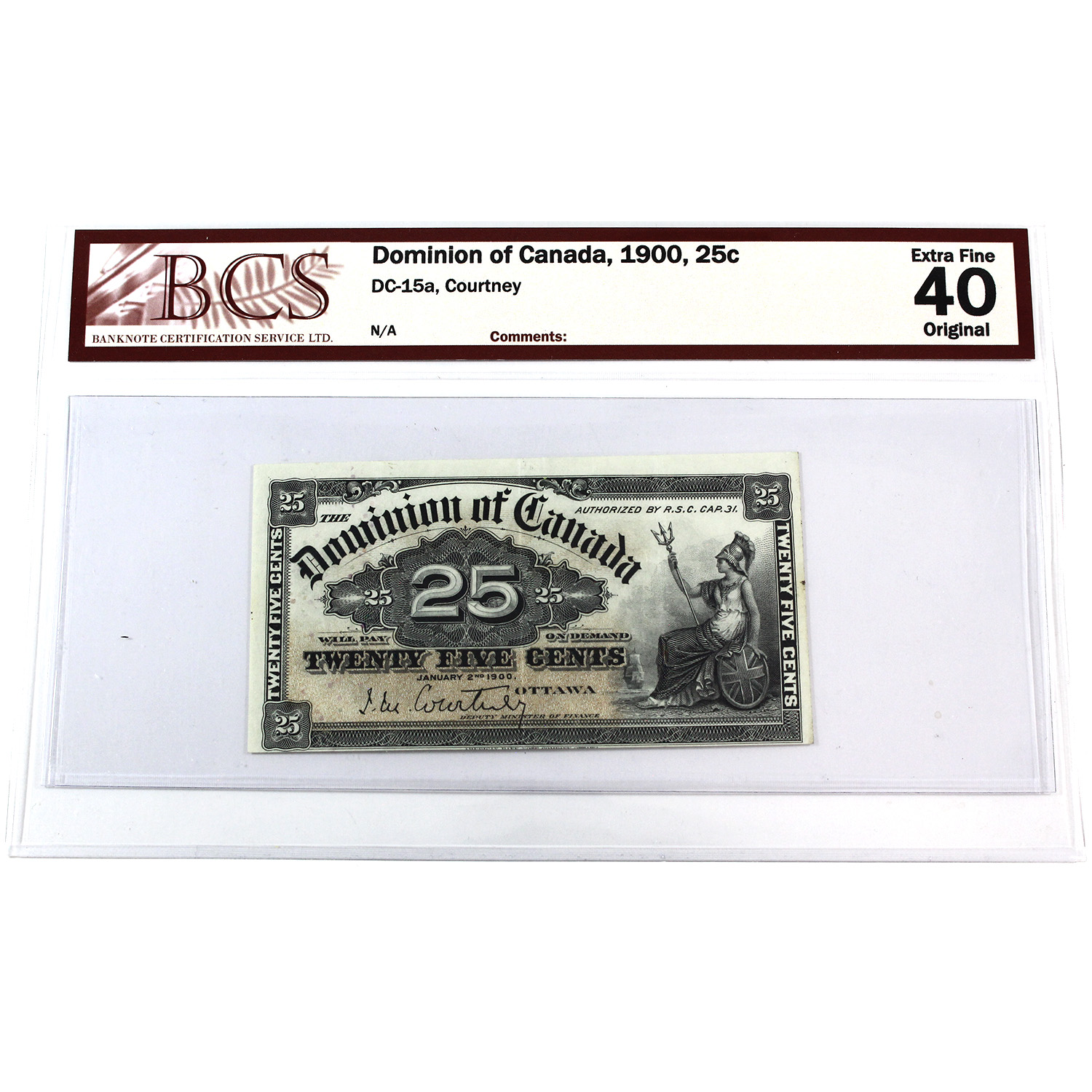 DC-15a 1900 25-cent BCS EF40 Original Courtney