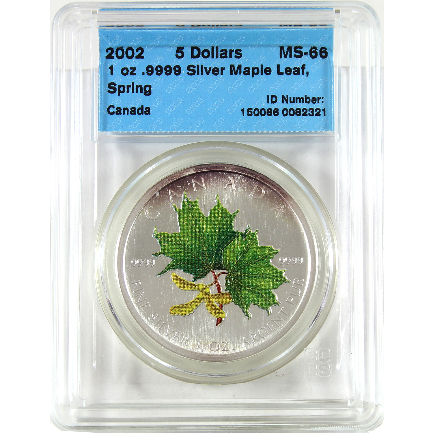 2002 $5 Green Coloured Silver Maple Leaf - Spring 1oz .9999 Fine Silver ...