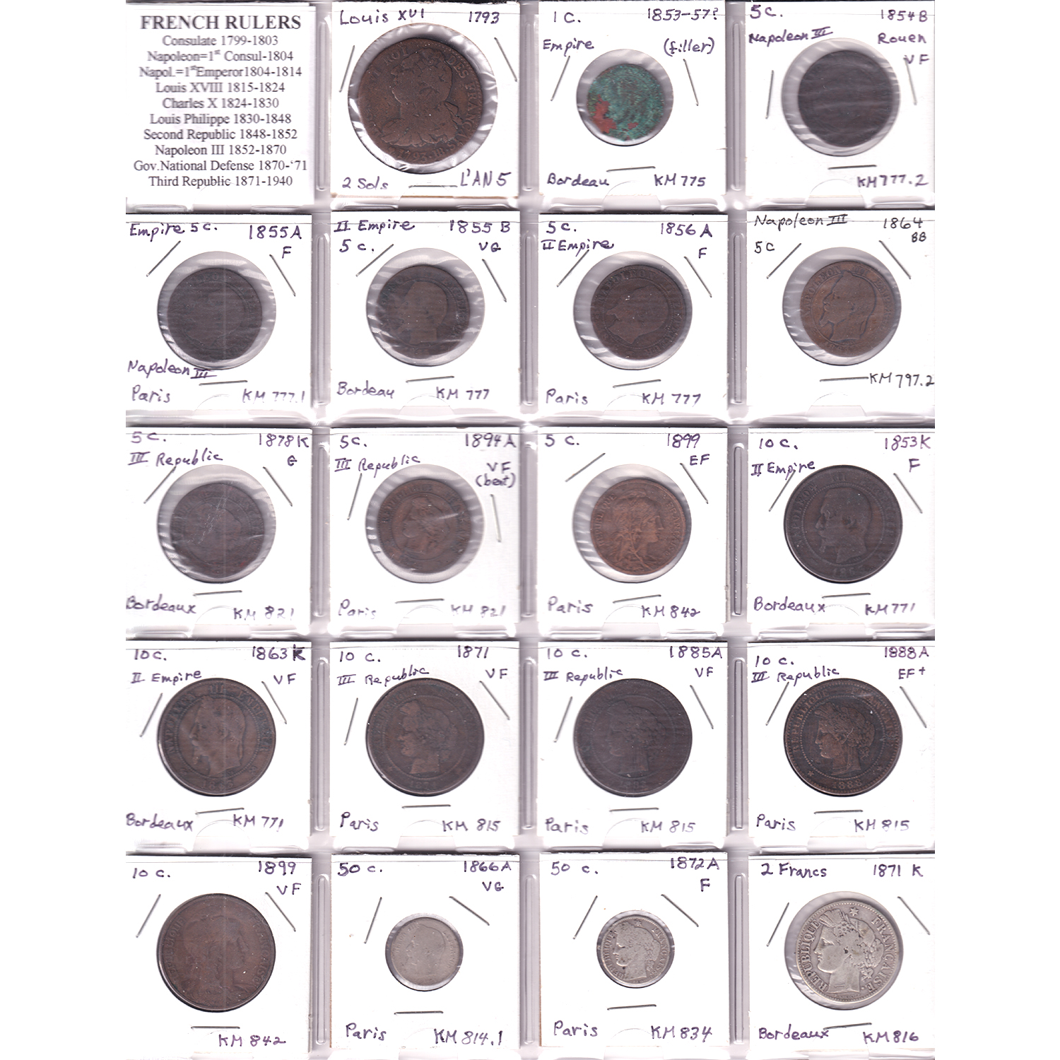 Bulk Lot of 1793-1997 France Coins & Tokens. 51pcs.