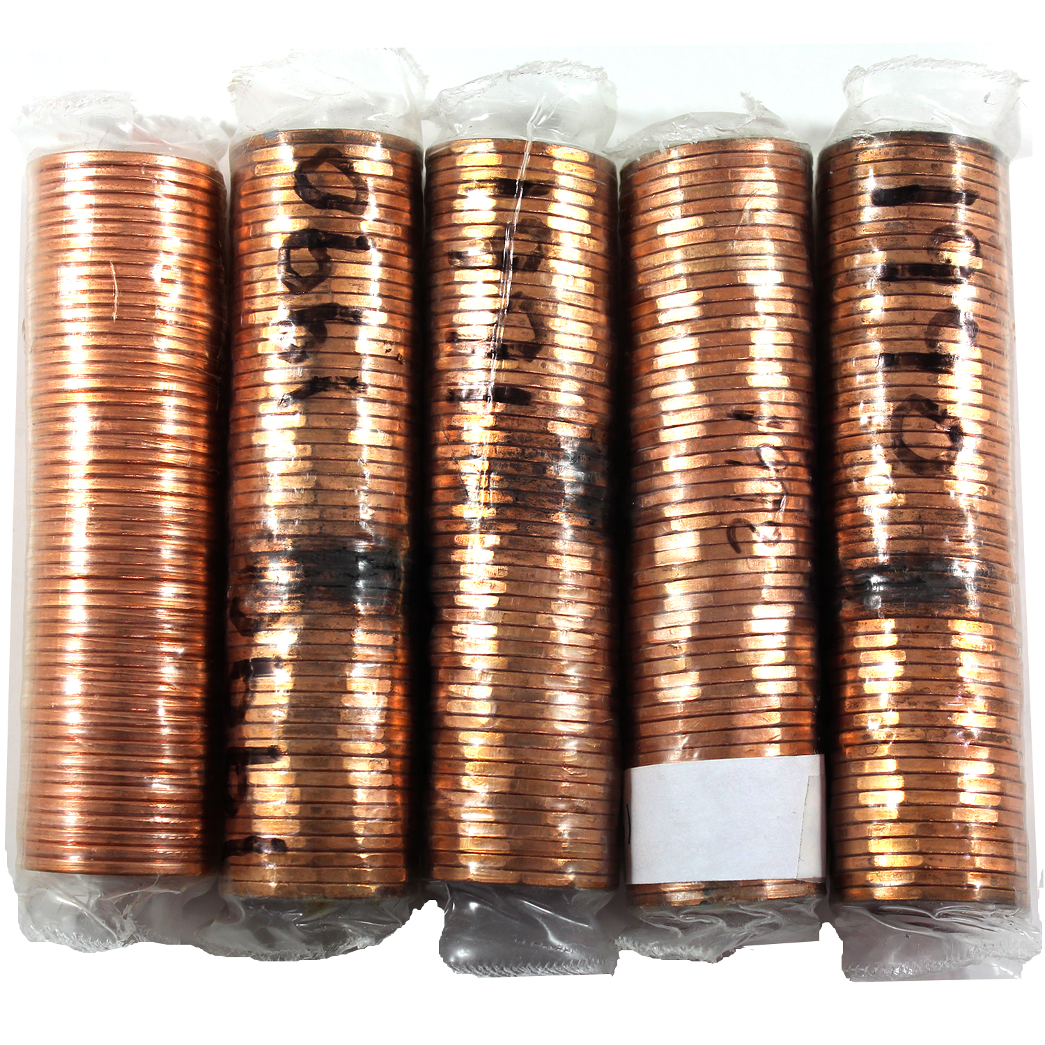 1-cent 2x 1990, 1991, 1992 & 2003P New Effigy Rolls of 50pcs. 5 Rolls