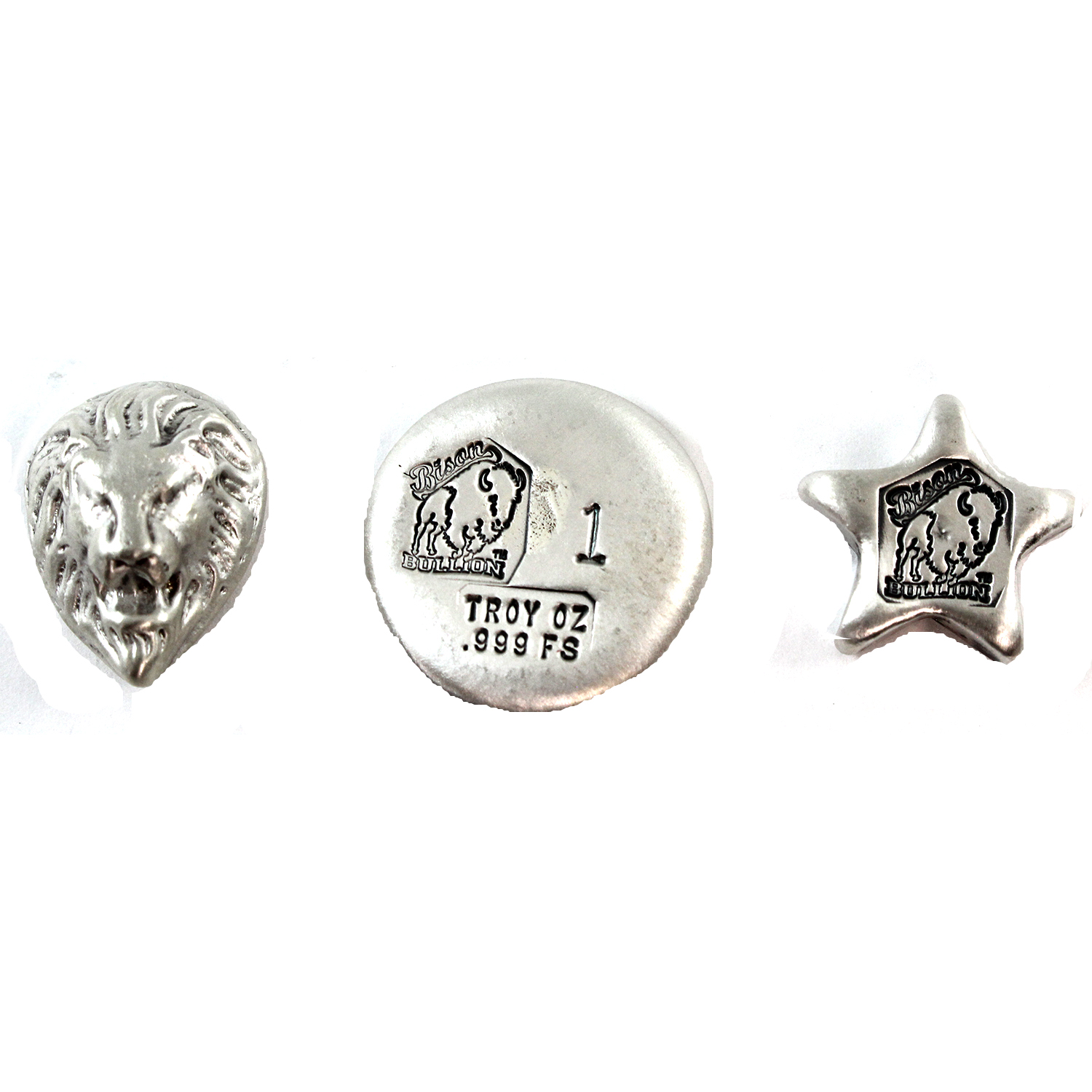 2.5oz Lot Total! Bison Bullion .999 Silver, Shaped & Sealed. 3pcs. (Tax ...