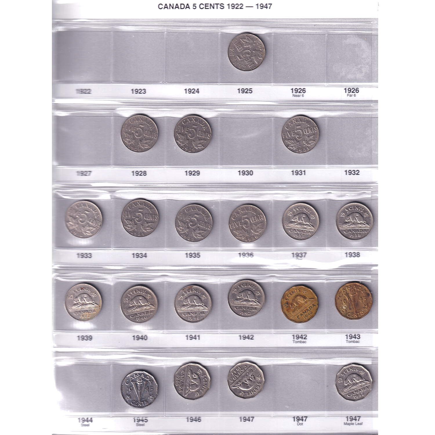 Canadian 5-cent Collection in Black Binder. 147pcs.
