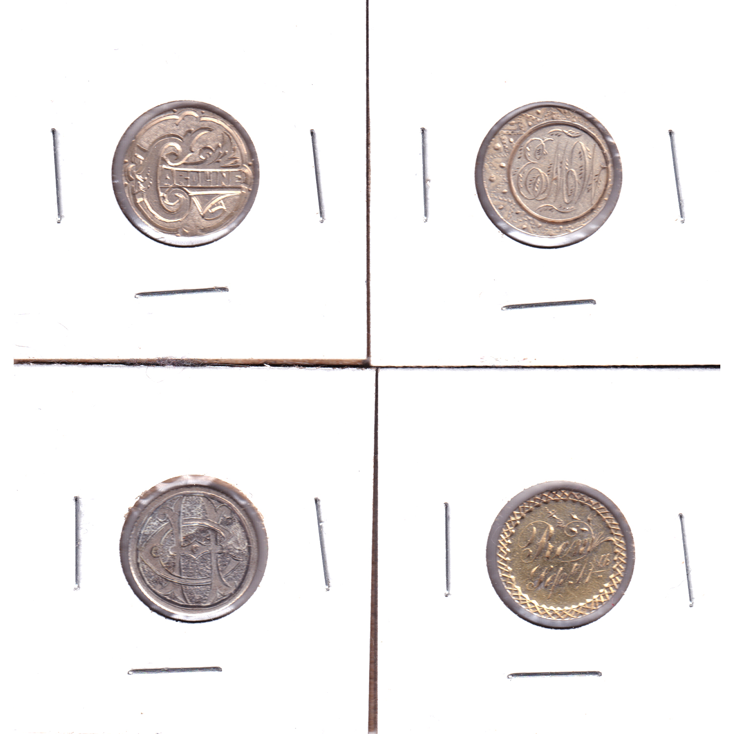 Group of Love Tokens Struck on Canadian Silver Dimes. 4pcs