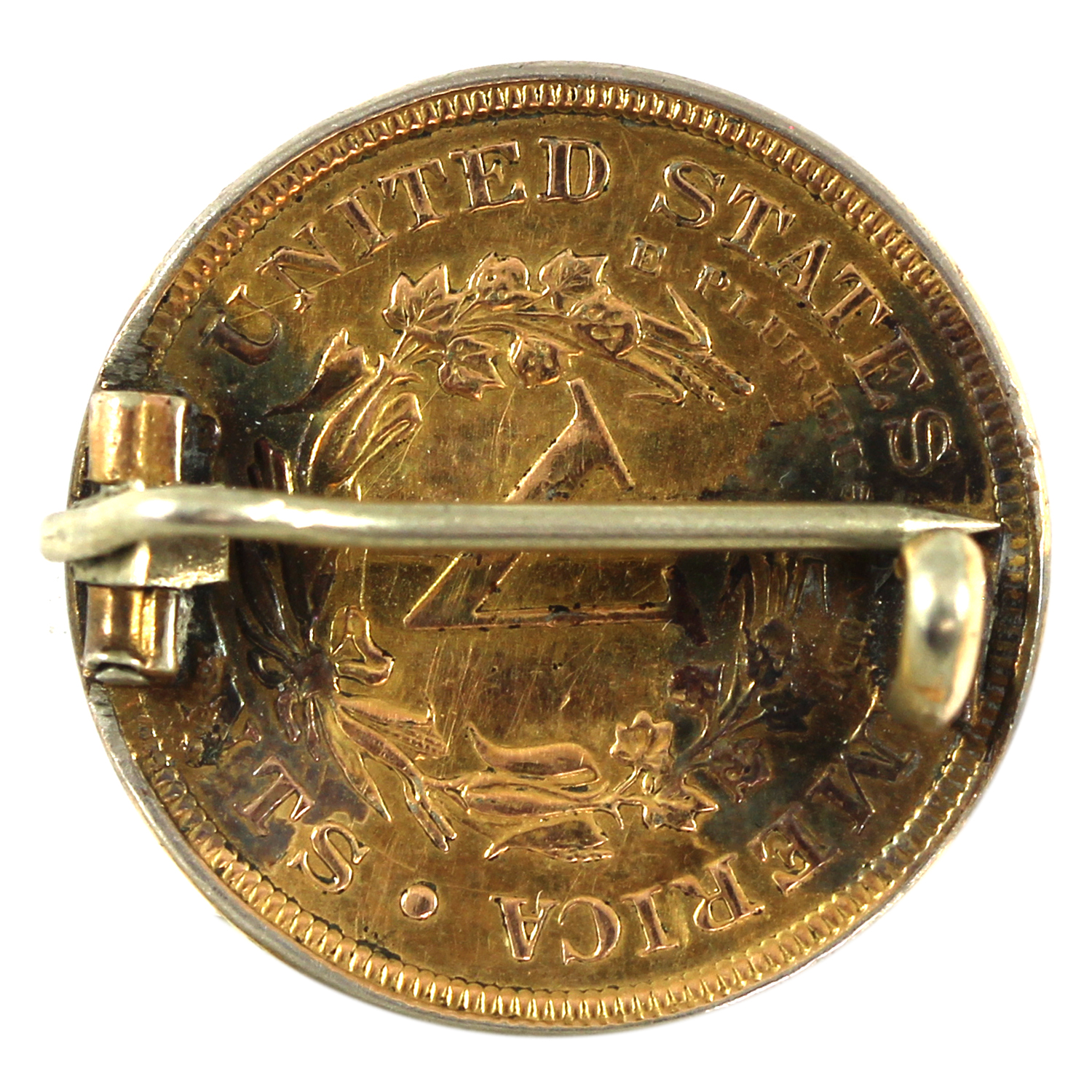Love Token Stamped Onto USA Nickel, Gold Plated & Fashioned Into a Brooch