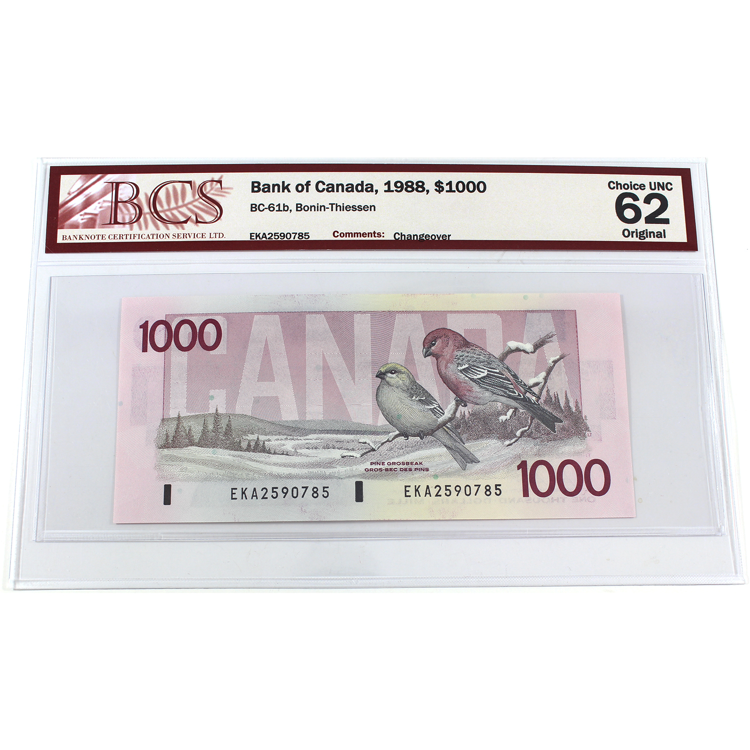 BC-61b 1988 $1000 BCS CUNC62 Original Bonin-Thiessen Changeover SN ...