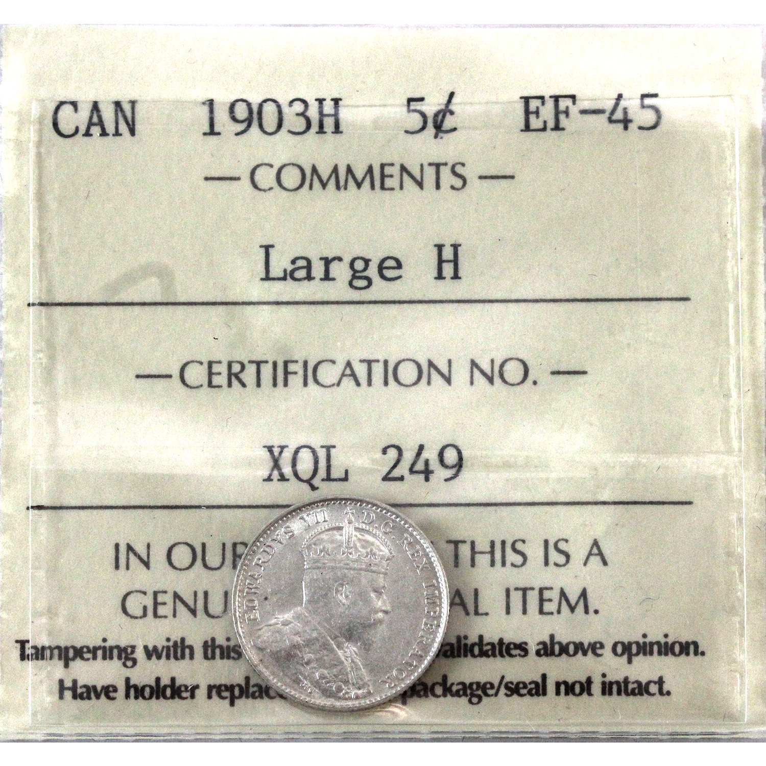 5-cent 1903H Large H ICCS EF45
