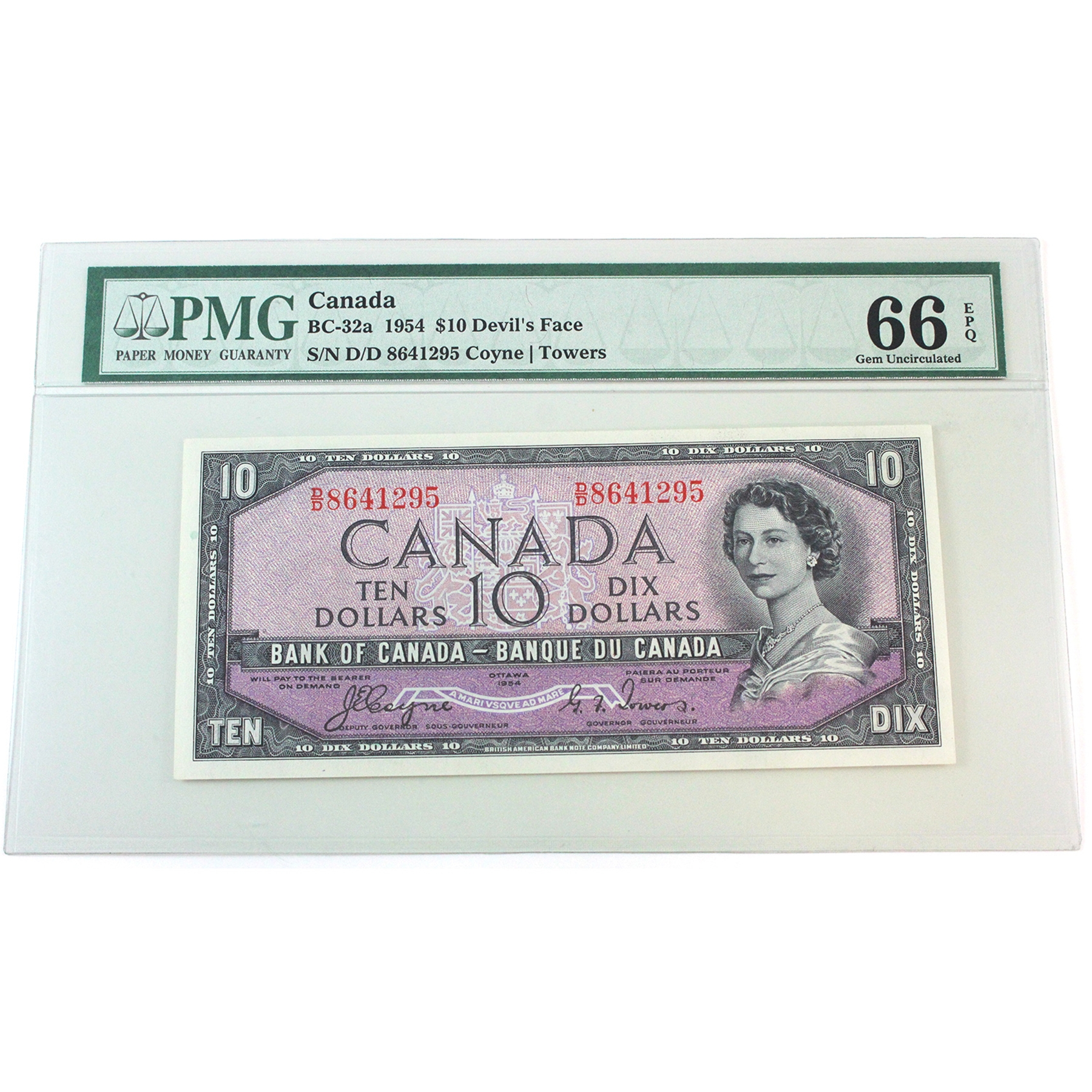 BC-32a 1954 $10 Devil's Face PMG GEM UNC66 EPQ Coyne-Towers SN: D/D8641295