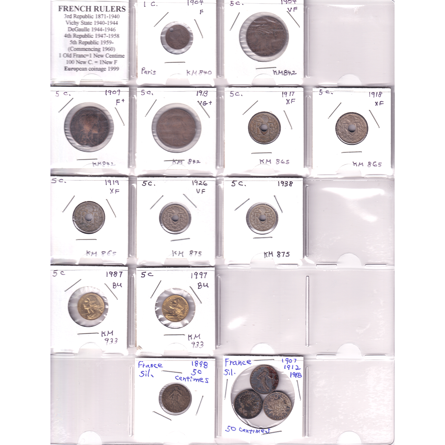 Bulk Lot of 1793-1997 France Coins & Tokens. 51pcs.
