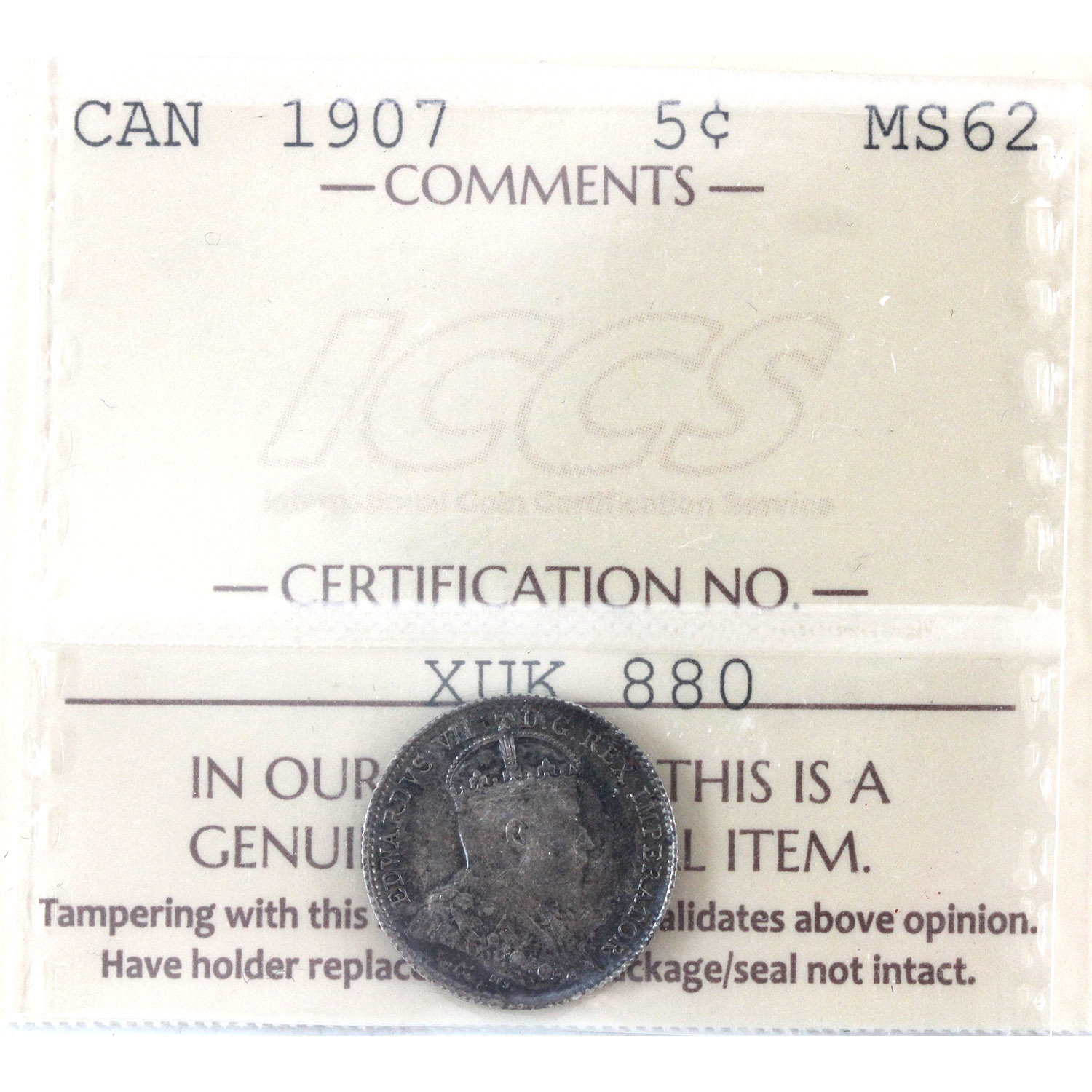 5-cent 1907 ICCS MS62