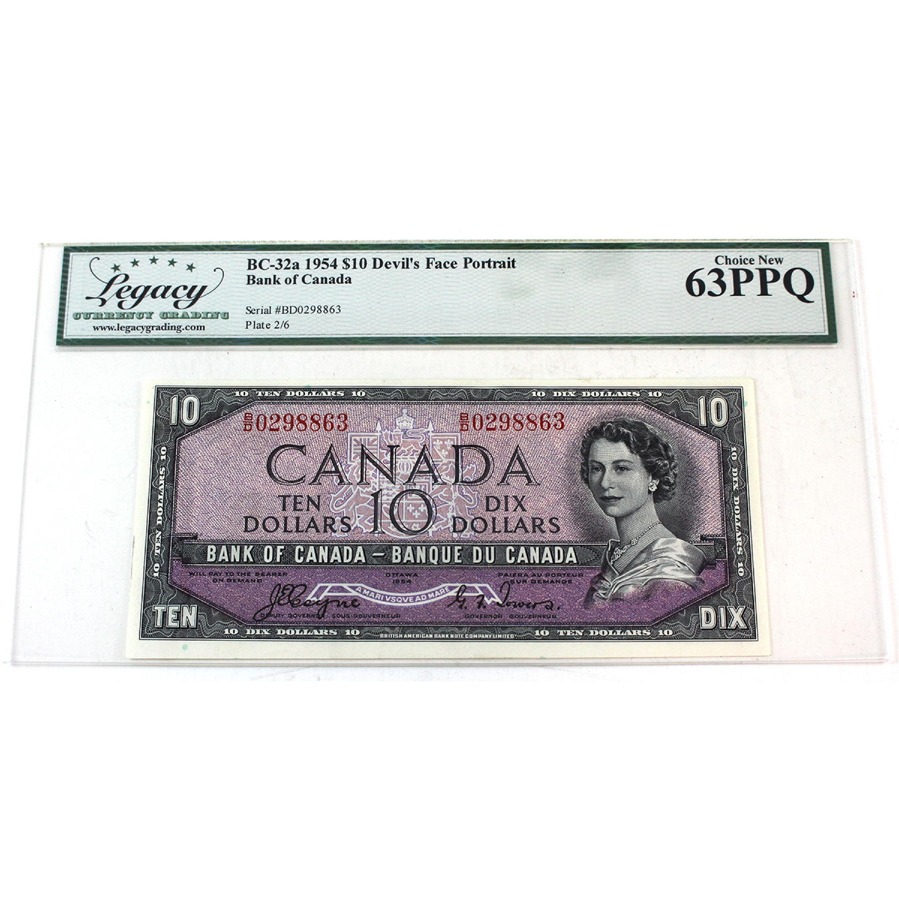 BC-32a 1954 $10 Devil's Face Legacy CUNC63 PPQ Coyne-Towers SN: B/D0298863