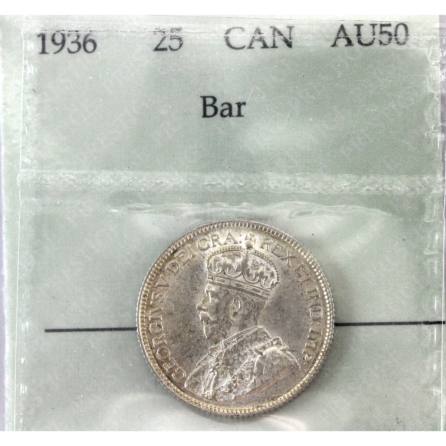 25-cent 1936 Bar Prestige Certified AU50