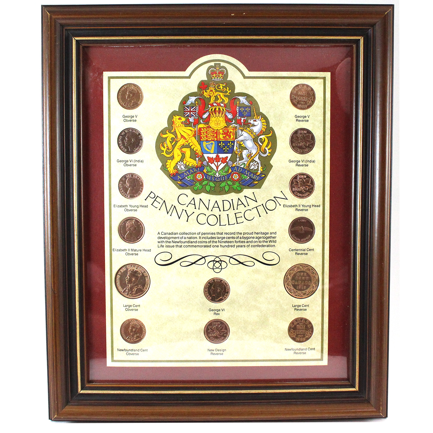 *Canadian Penny Collection 14-coin Set in Wooden Frame