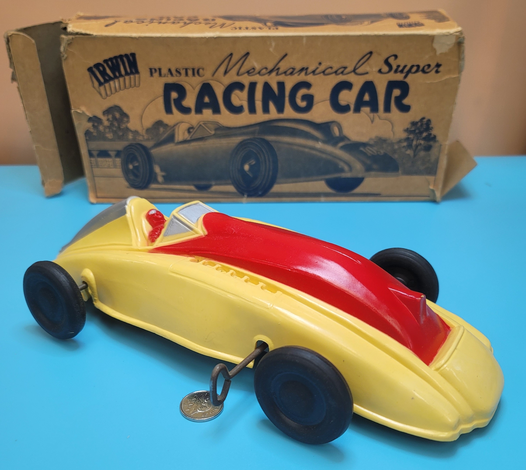 1950's IRWIN PLASTIC MECHANICAL RACING CAR Working Clockwork Motor ...