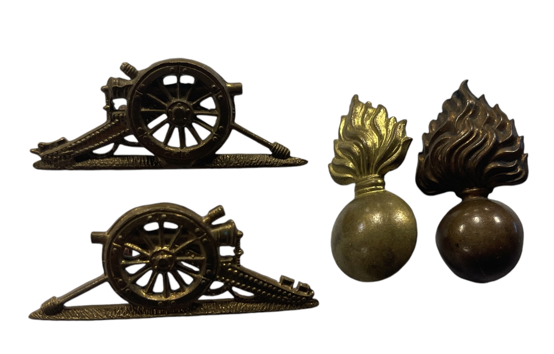 Pair of Artillery Sleeve Badges & Pair of Large Flaming Grenades Badges