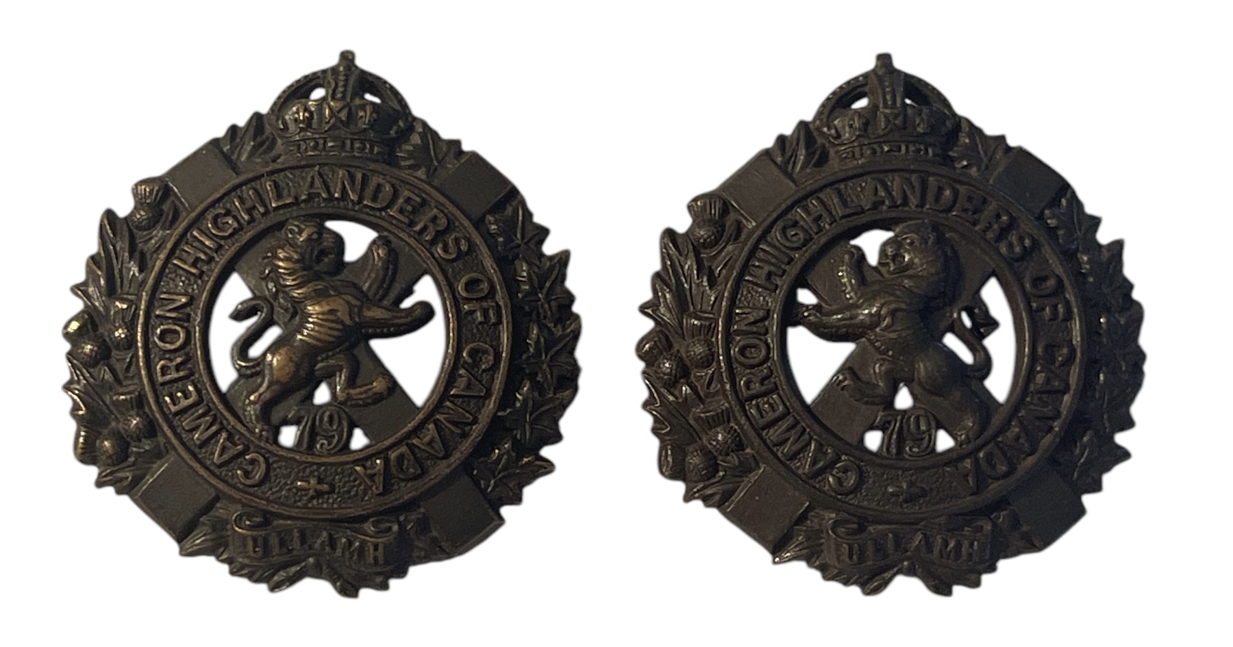 Pre WW1, 79th Cameron Highlanders of Canada Officers Collar Badge Pair