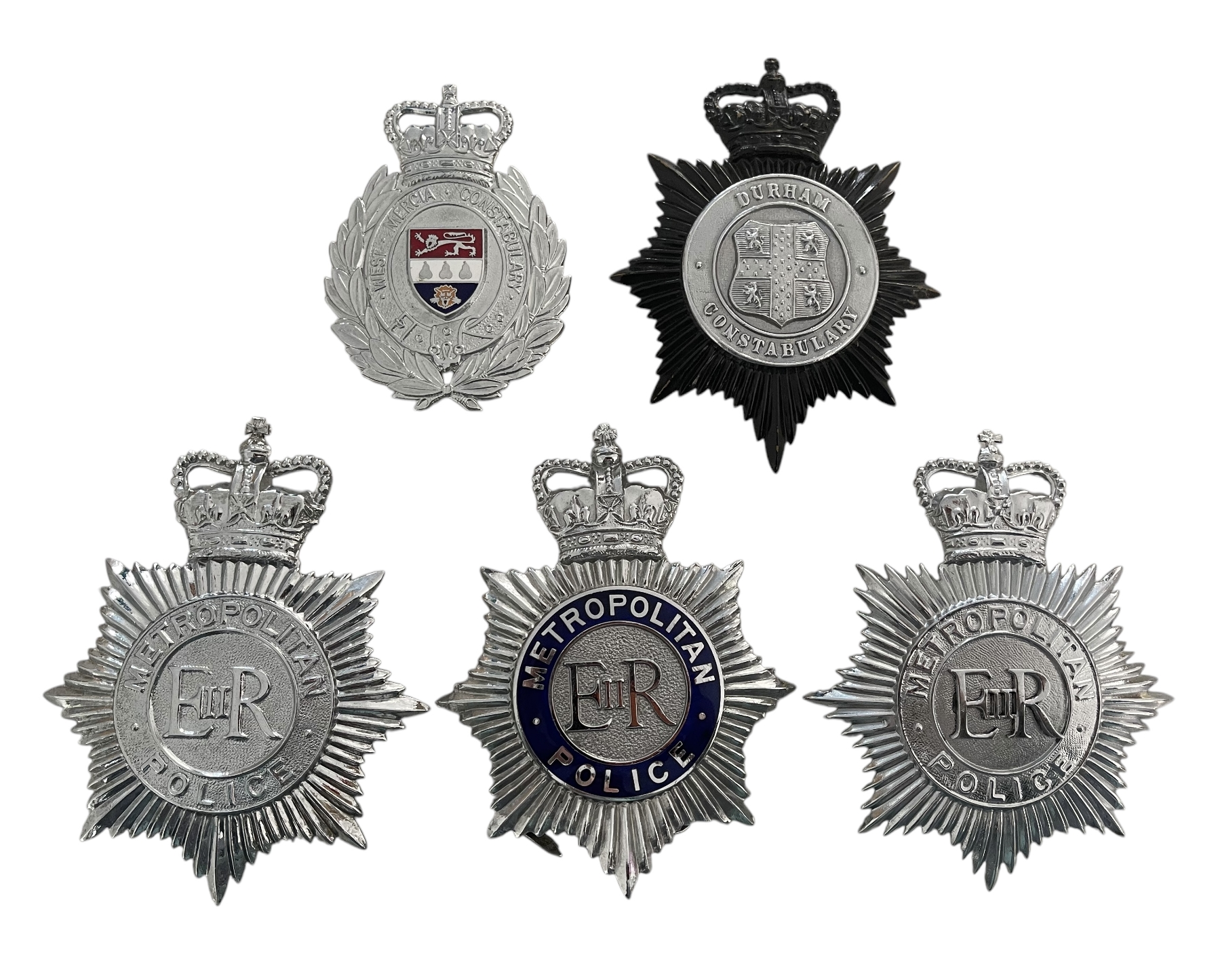 Lot of 5 British Bobby Helmet Plate Badges