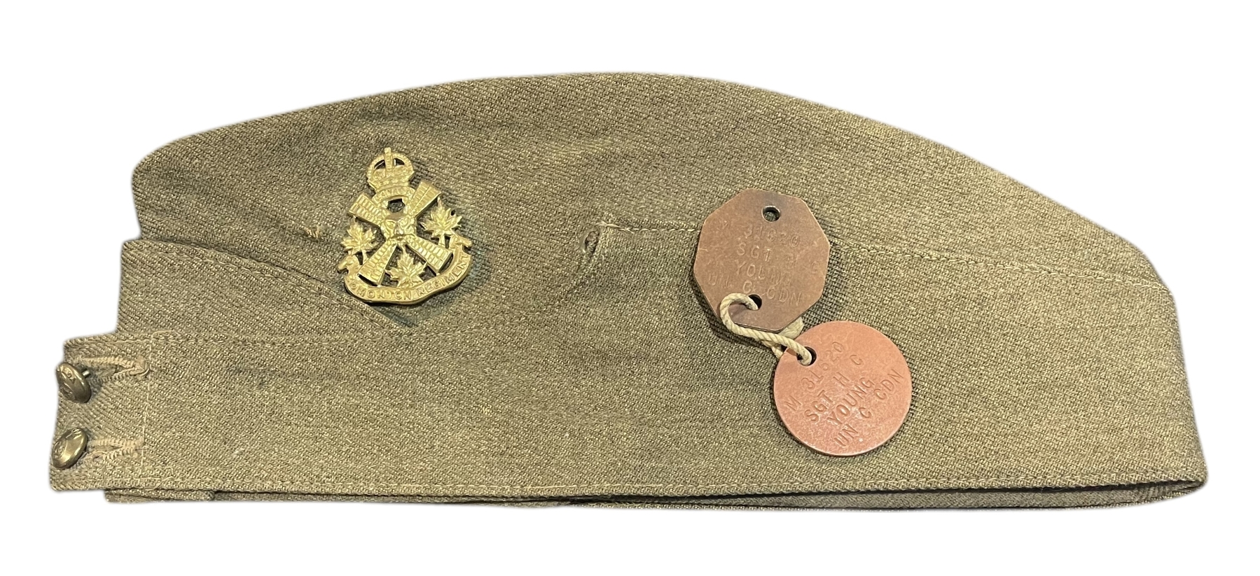 WW2 Loyal Edmonton Regiment Side Cap with ID Tags