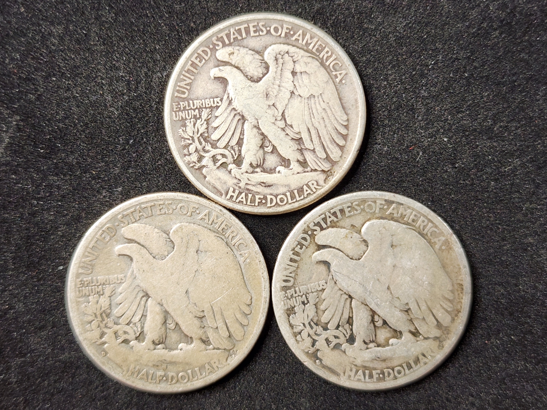 Three 90% Silver Walking Liberty Half Dollars - $1.50 Face Value ...