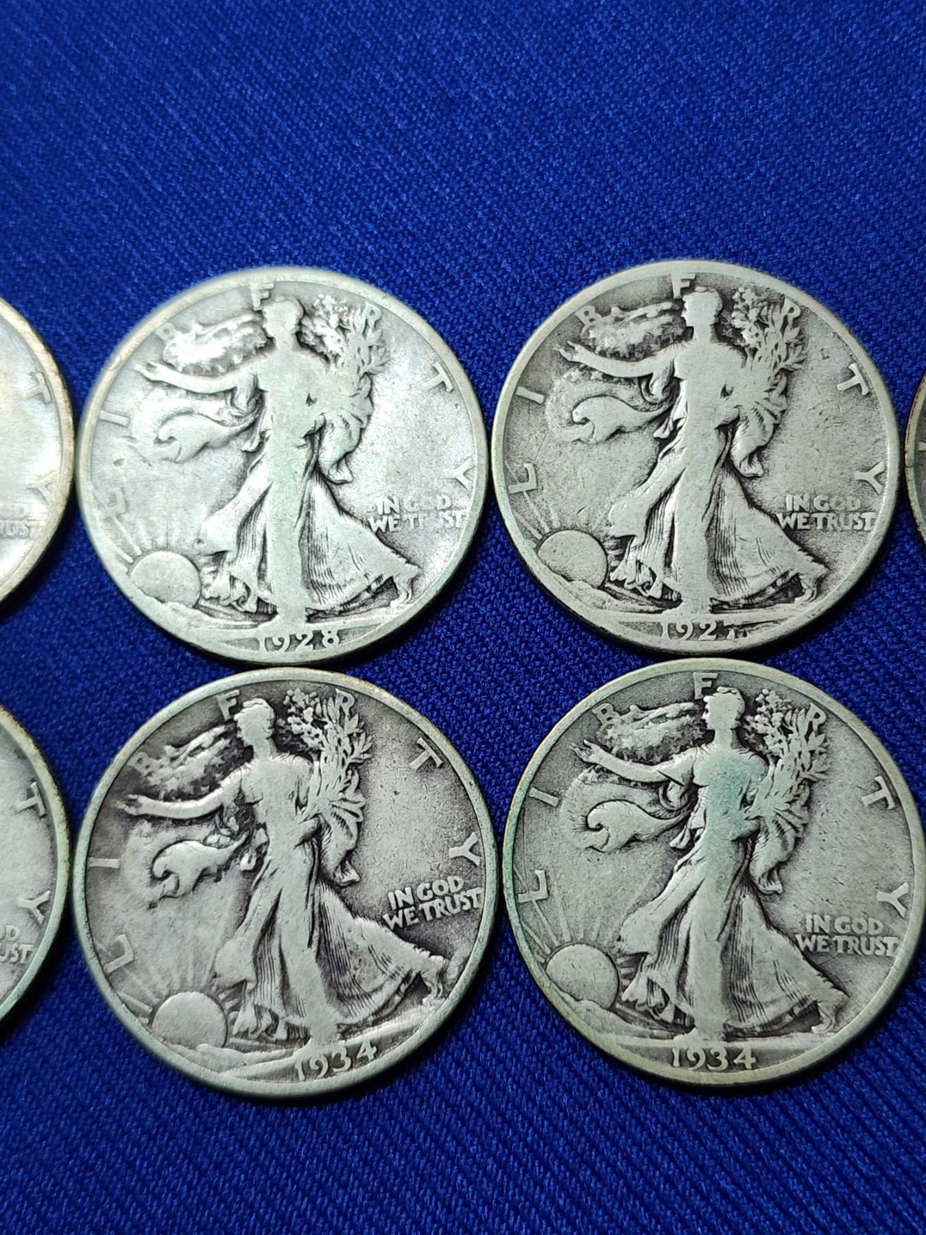 x10 Assorted Years 90% Silver Walking Liberty Half Dollars FV: $5.00 ...