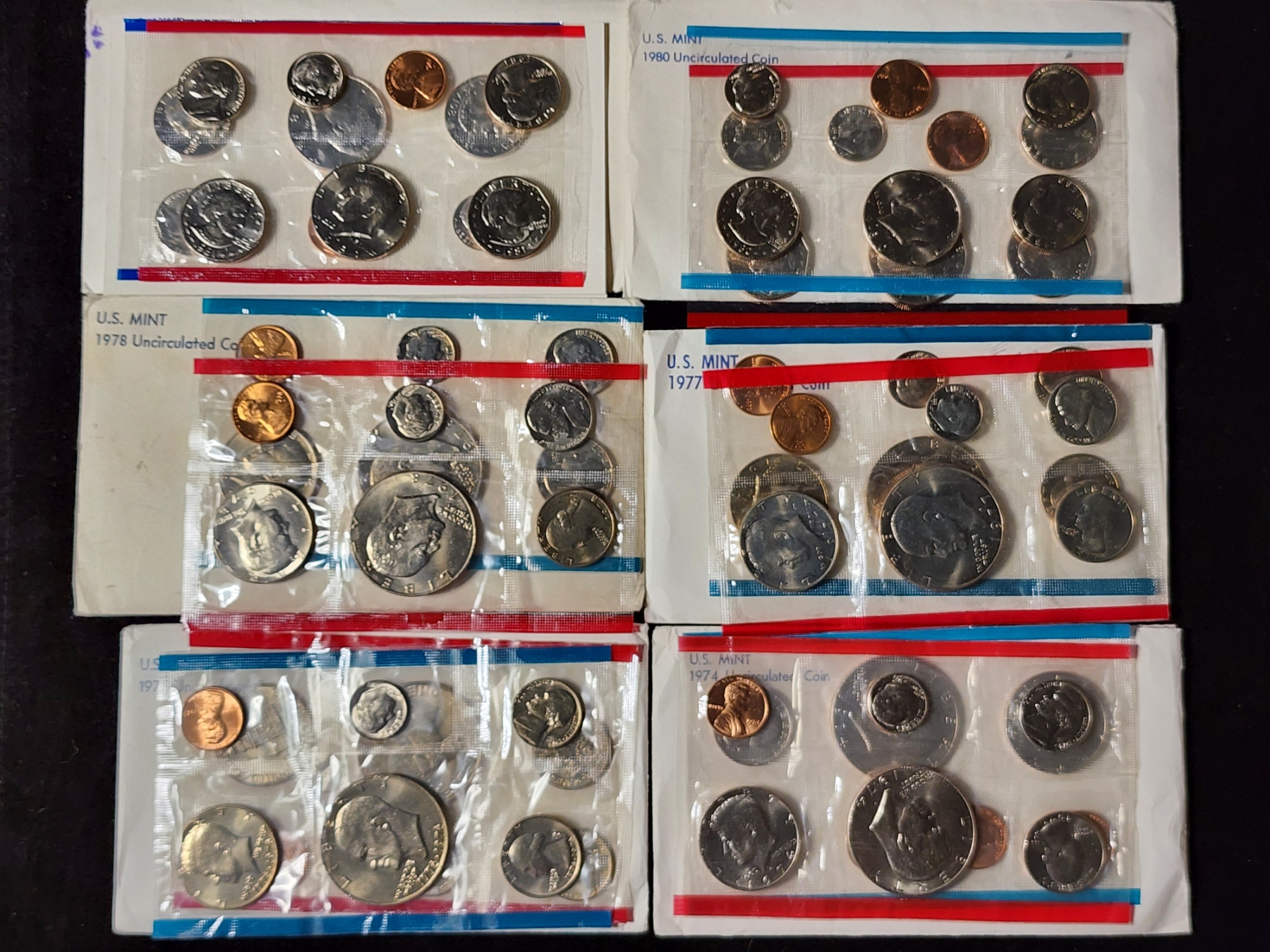Six Assorted United States Mint Uncirculated Coin Sets - 1974, 1975 ...