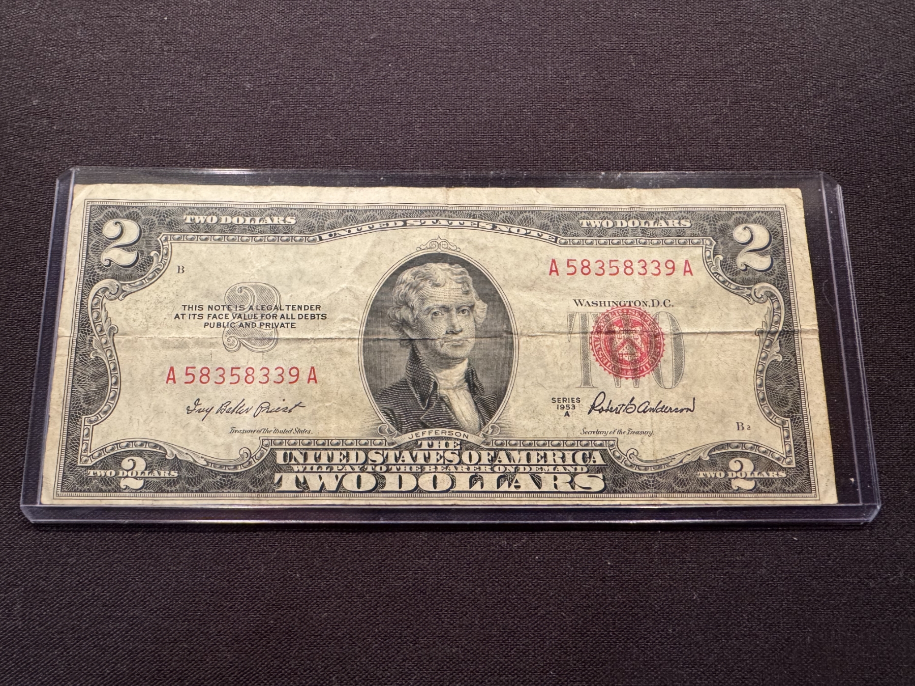 1953 United States Jefferson Red Seal Funny Back $2.00 Bill In ...