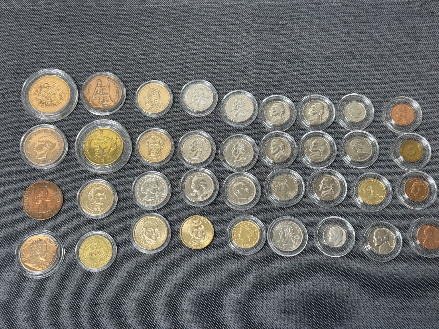 Unique Coin Collection Of Various Sizes And Face Values, 36 Coins ...