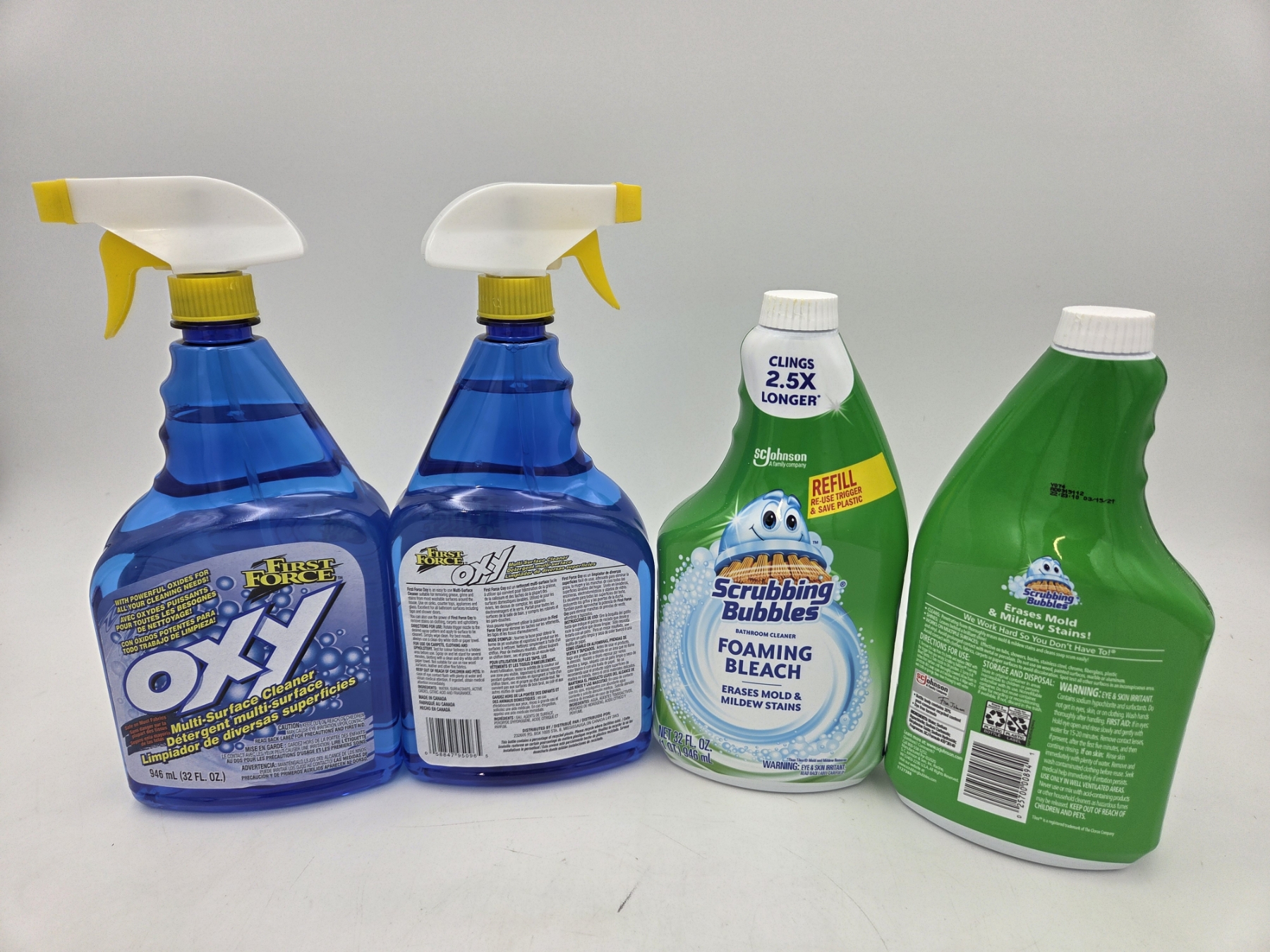 Two 32oz Spray Oxy Cleaner, Two 32oz Scrubbing Bubbles Bleach Cleaner ...