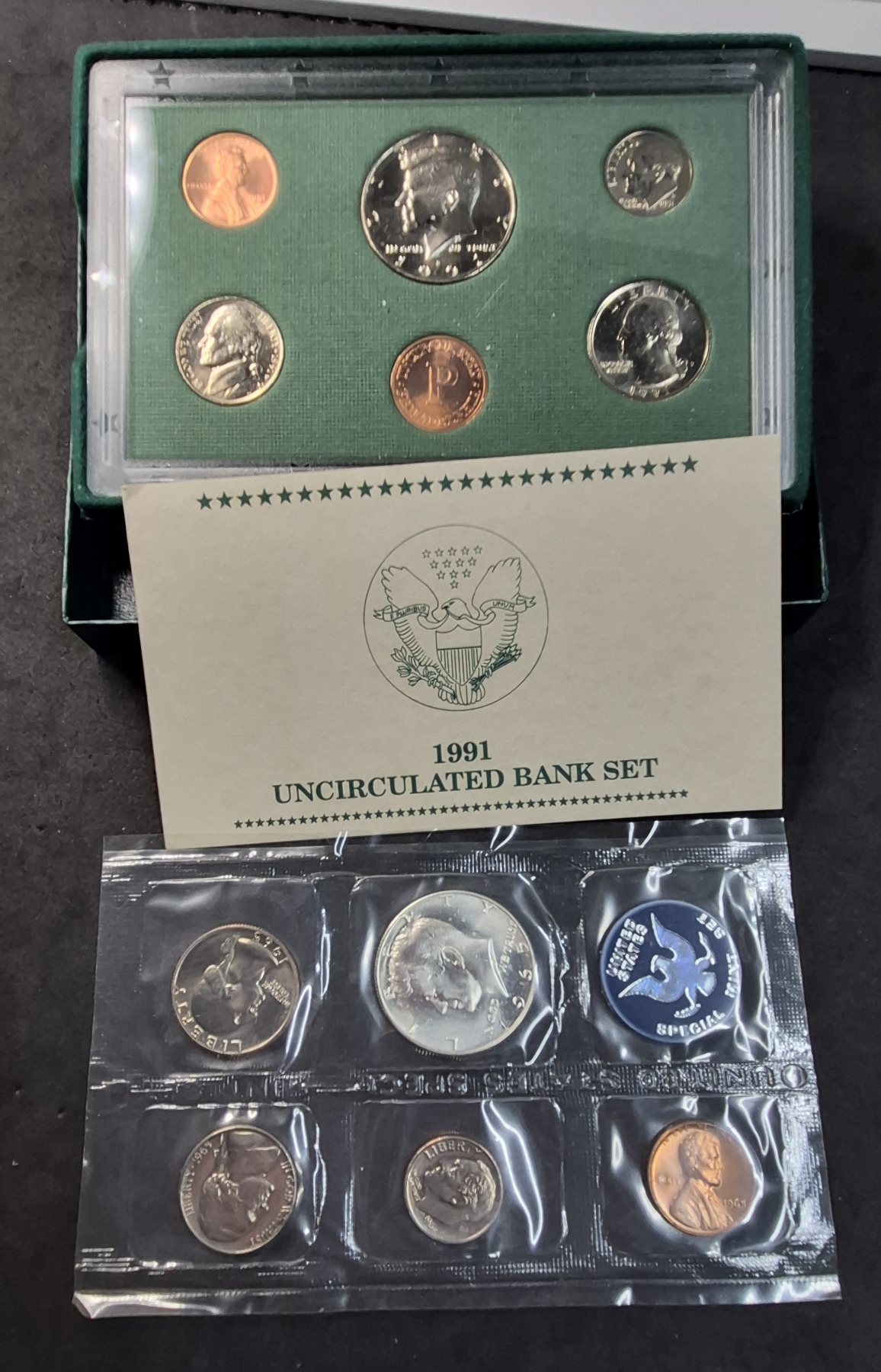 U.S. 40% SILVER COINS - 2 Pcs - 1965 U.S. PROOF SET 7 1981 BANK SET ...