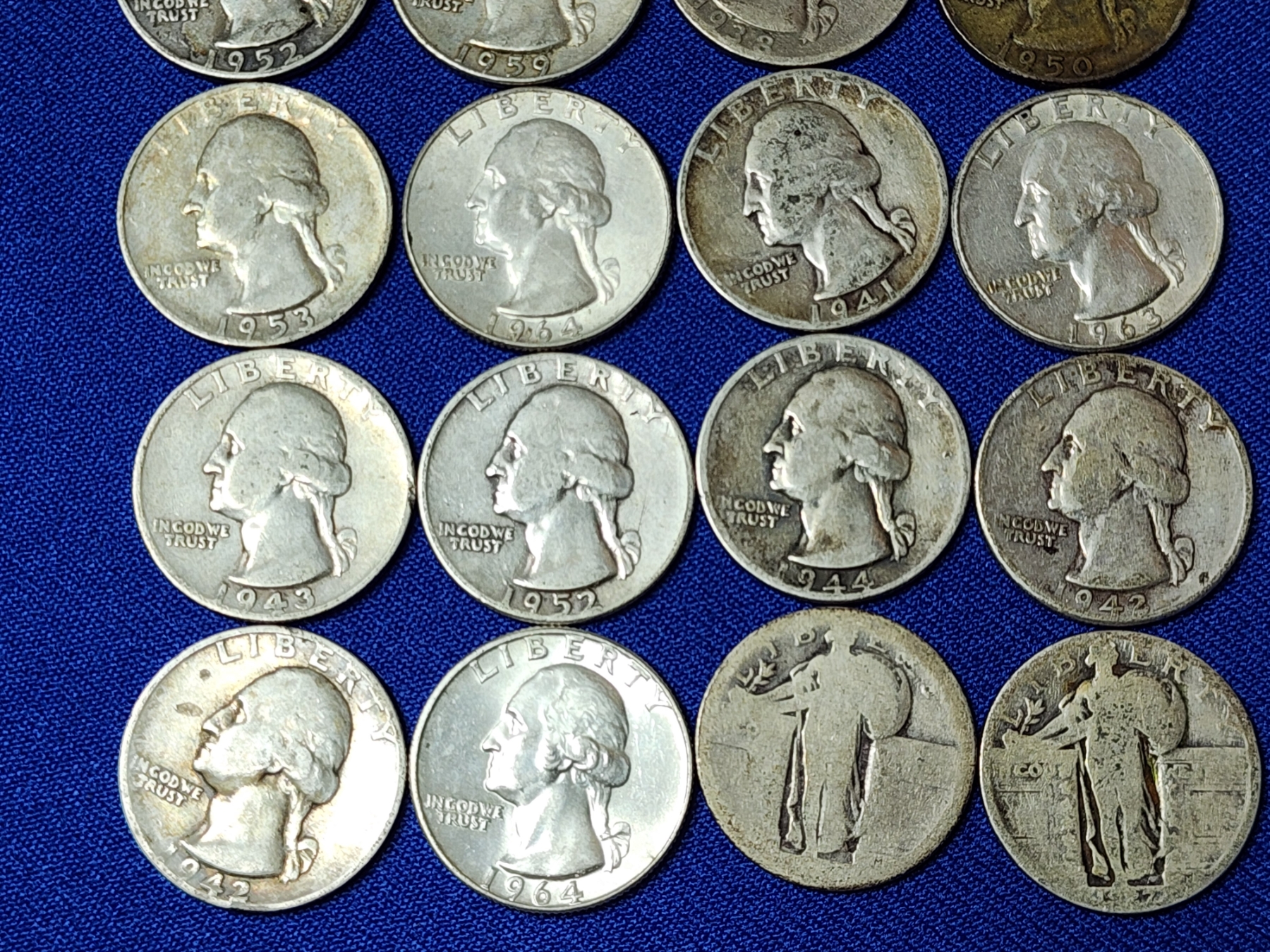 x20 Assorted Years 90% Silver Quarters Including Standing Liberty and ...