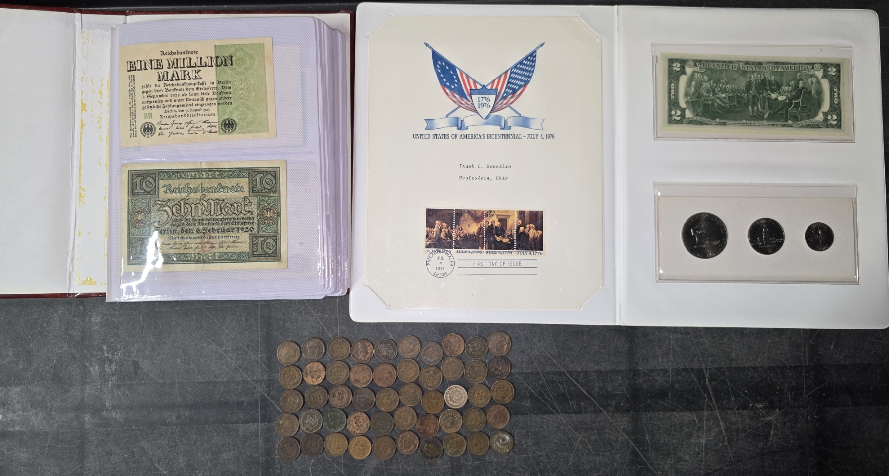 Binder of Foreign Bills, Bicentennial Display and 50 Indian Head ...