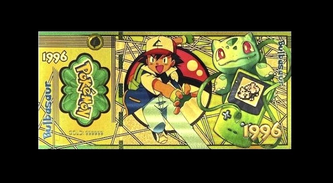 Pure 24k .999 Gold Foil POKEMON "BULBASAUR" Note - Mint Cond - NEW ...