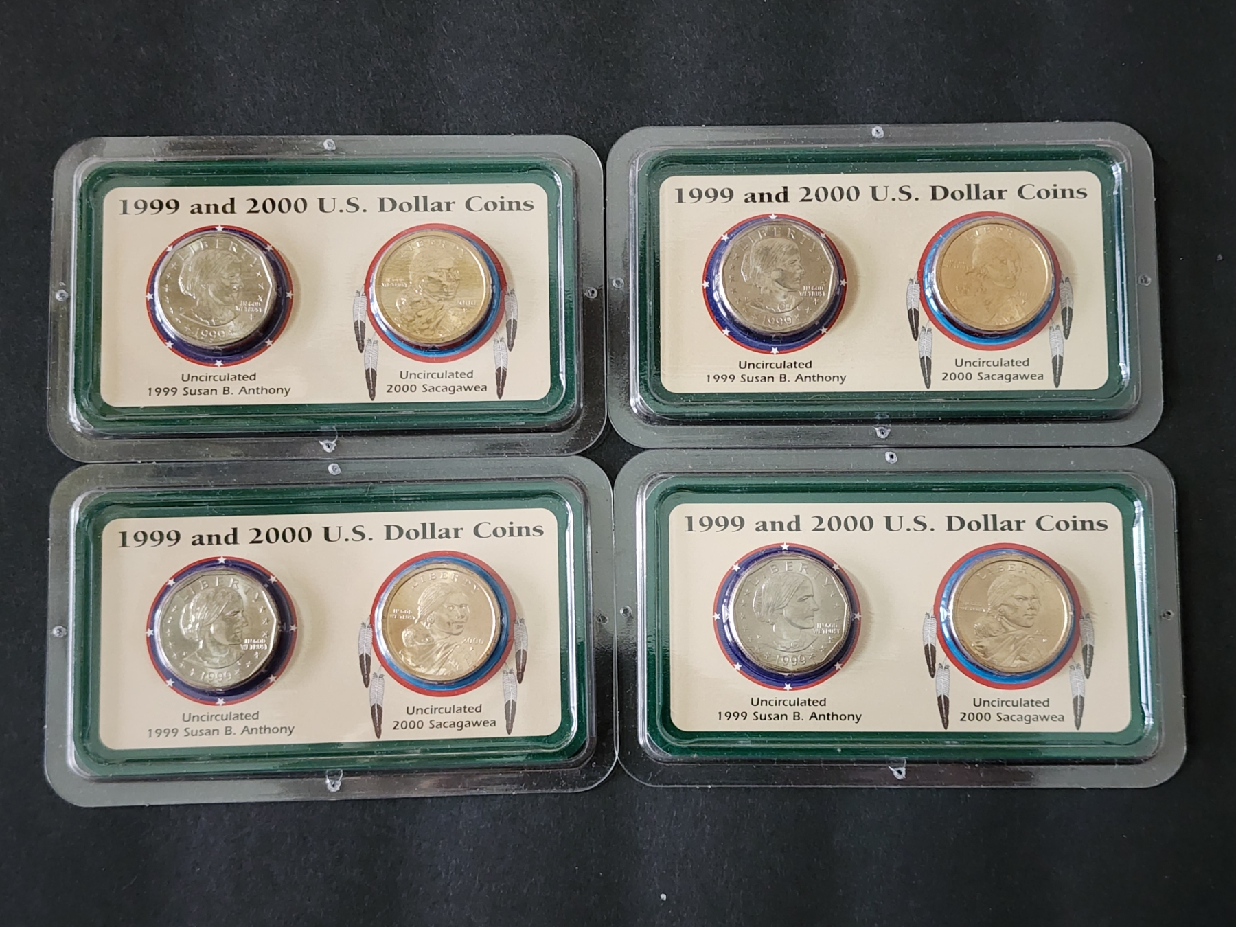 4 Sets - Uncirculated 1999 Susan B. Anthony Dollar Coin & 2000 ...