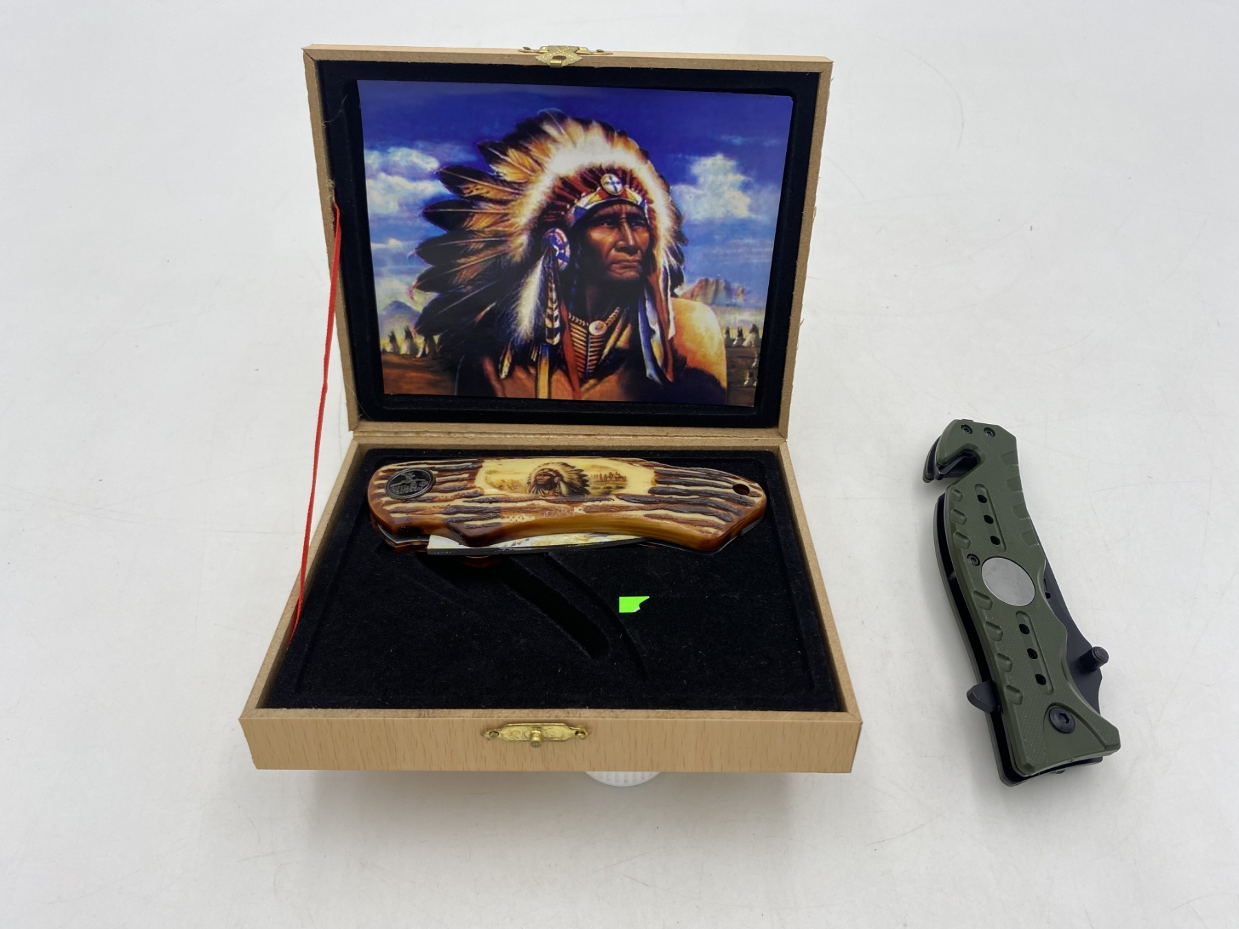 Lot of 2 Knives - Includes Wild Outdoors Chief With Headdress Lockback