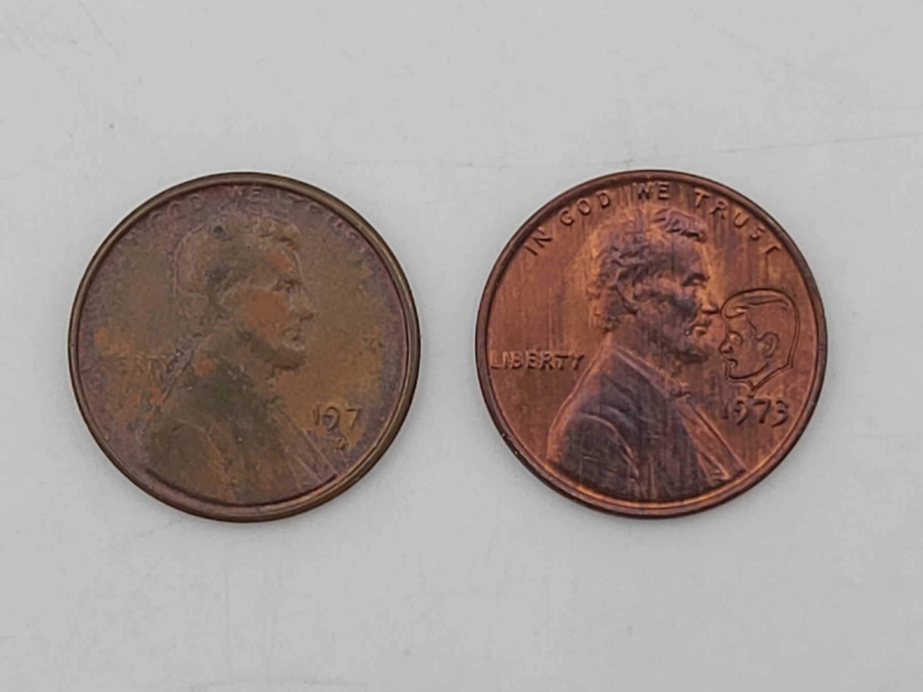 D Mint Lincoln Misprinted Penny & 1973 Lincoln-Kennedy Stamped Penny ...